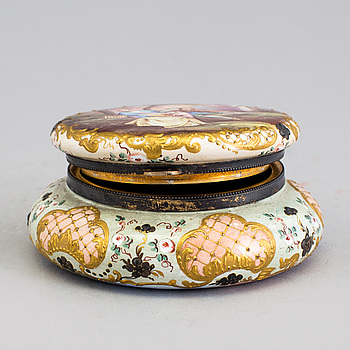 A late 19th century French Rococo style enamel and copper snuff-box ...