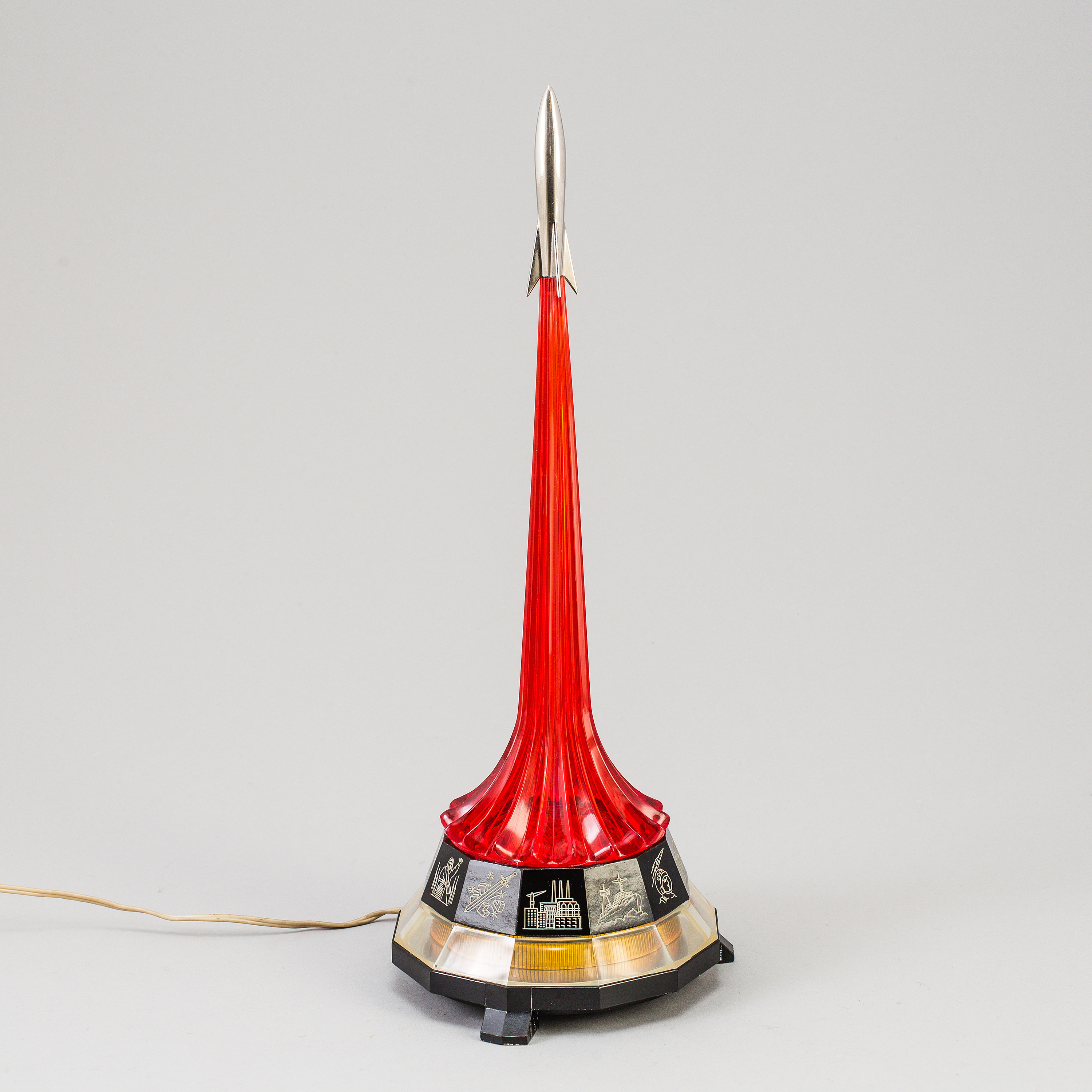 Soviet perspex table lamp with a rocket Finial, depicting Yri Gagarin's ...