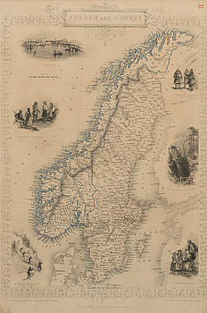 A MAP. Sweden and Norway. J. Rapkin. Late 1800s. - Bukowskis