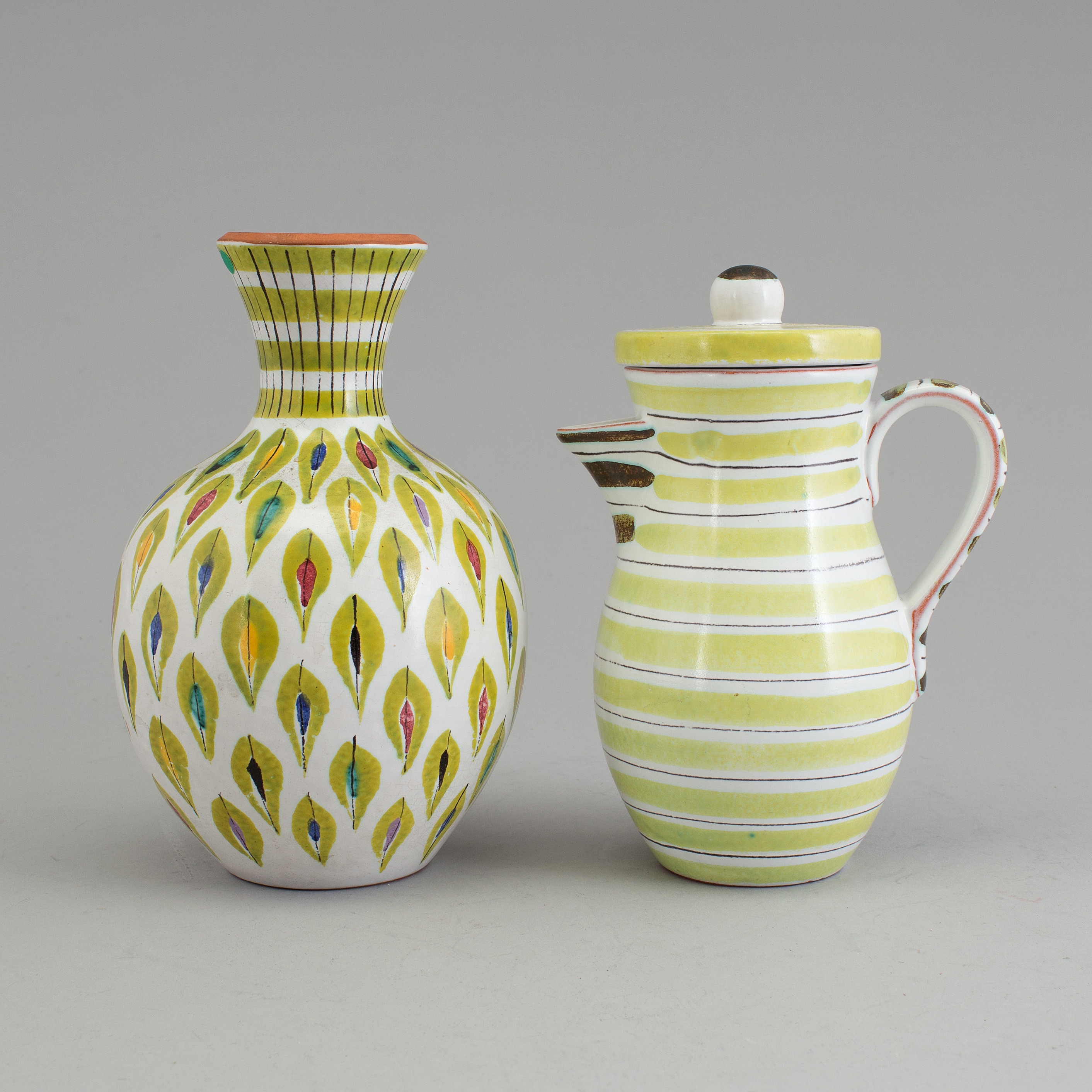 STIG LINDBERG, an earthenware vase and lidded jug from Gustavsberg ...