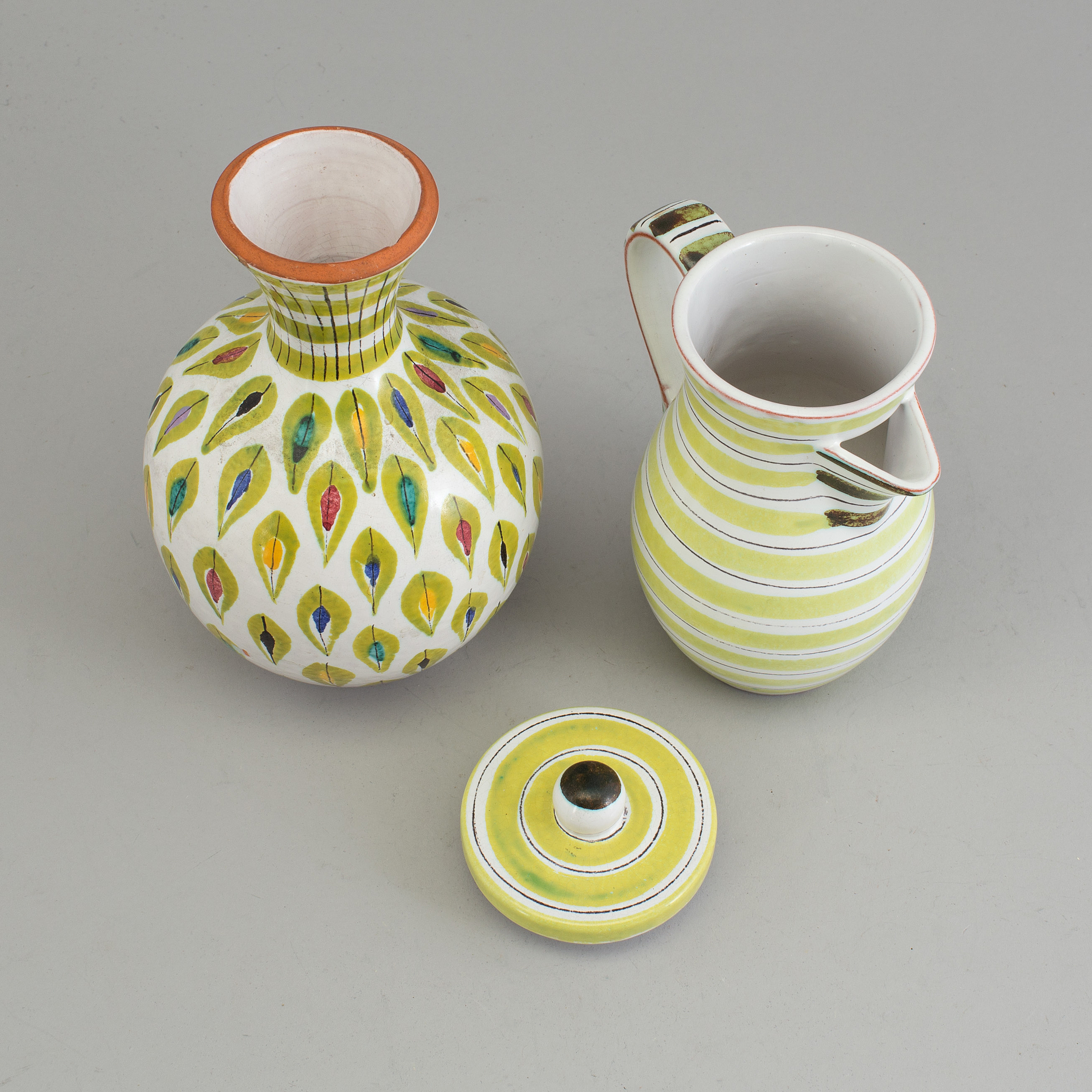 STIG LINDBERG, an earthenware vase and lidded jug from Gustavsberg ...