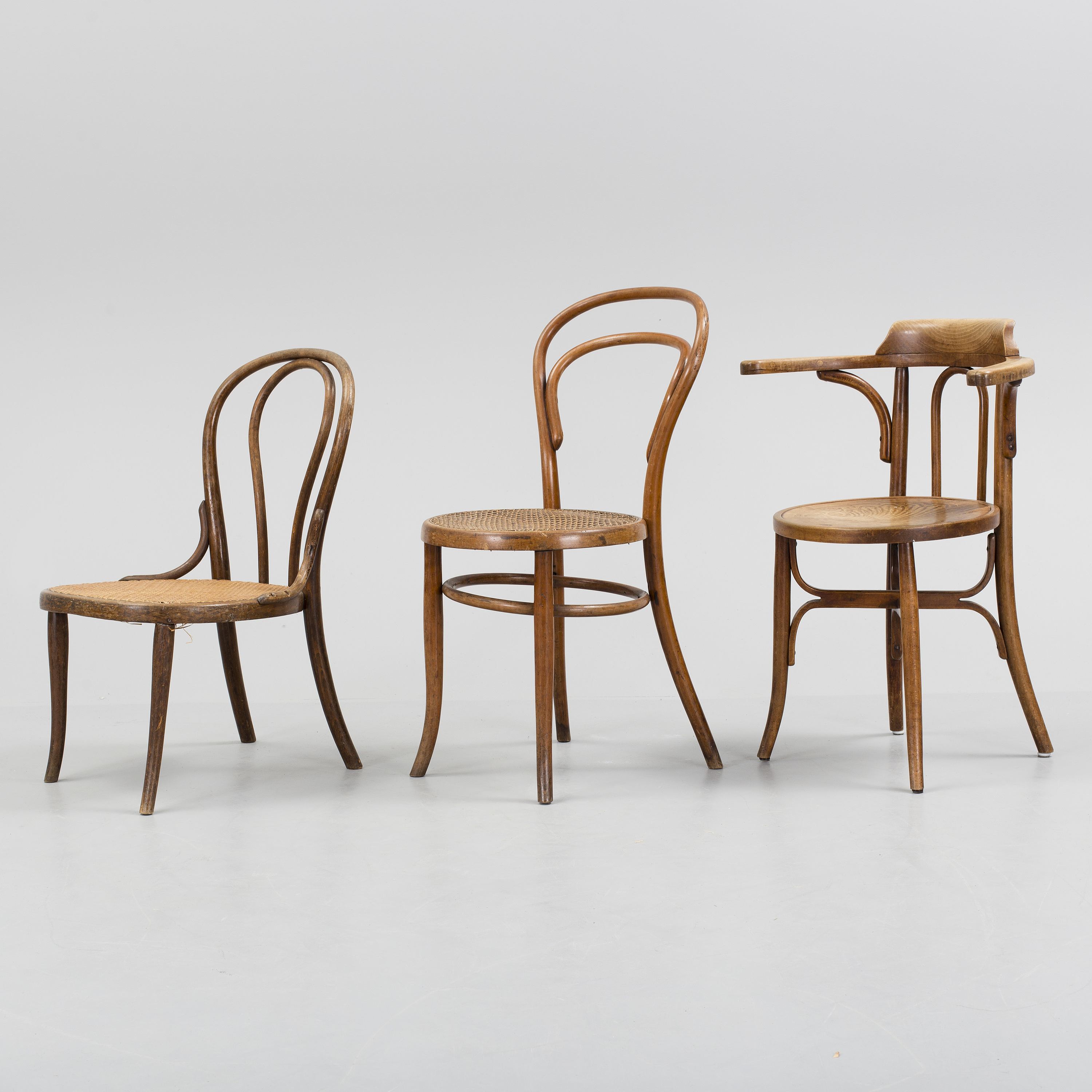 3 charir, among one is marked Thonet from the early 20th century ...
