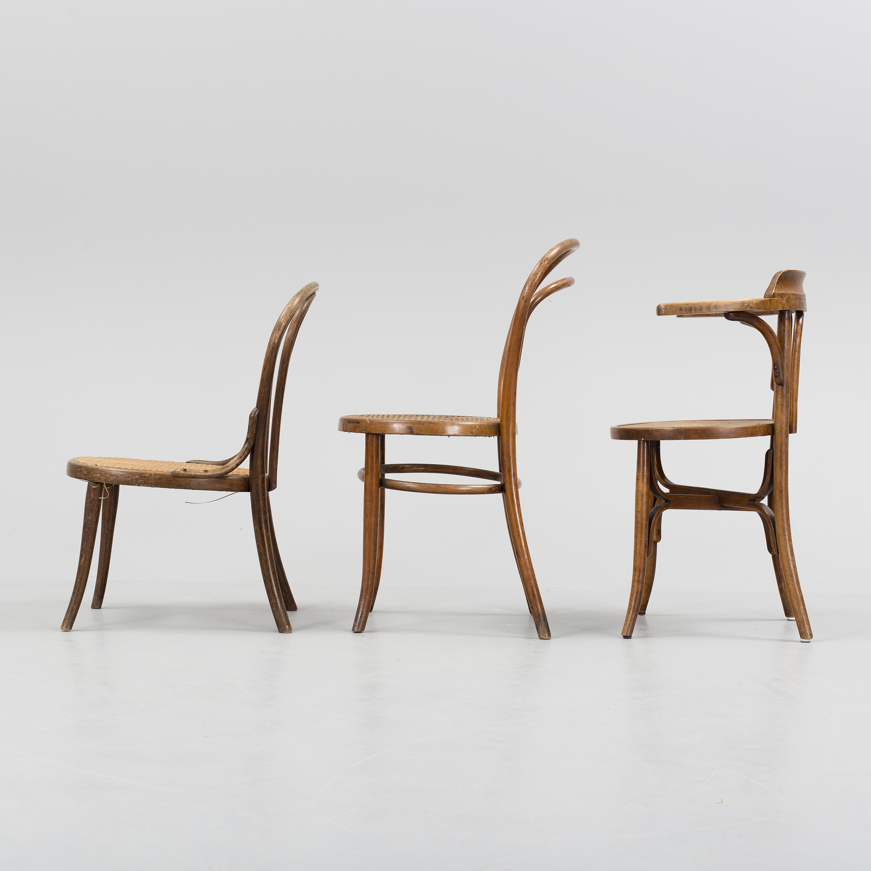 3 charir, among one is marked Thonet from the early 20th century ...