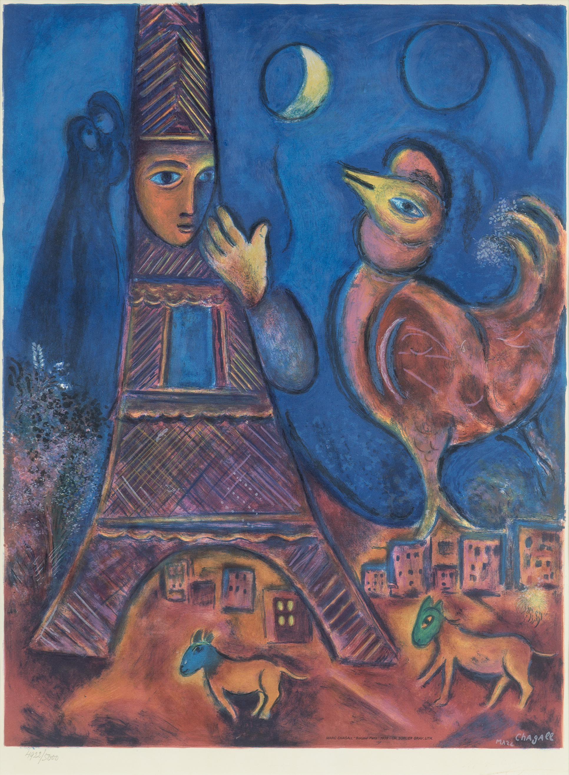 MARC CHAGALL, efter. Färglitografi, tryckt signatur, tryckt av Charles ...