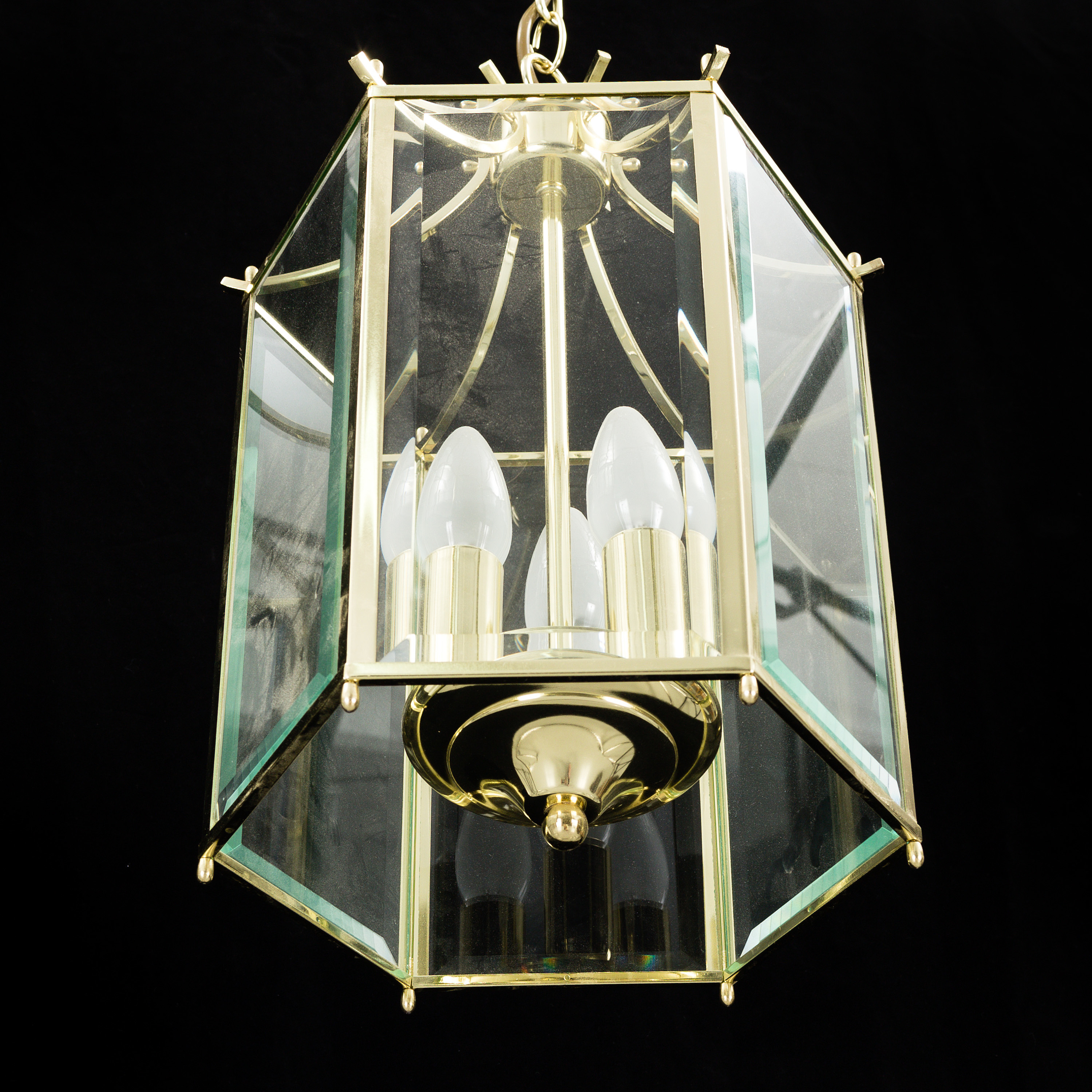 A 20th century brass hexagon hall ceiling lantern for three lights ...