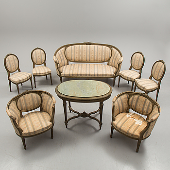 An eight piece Gustavian style lounge furniture, first half of 20th ...