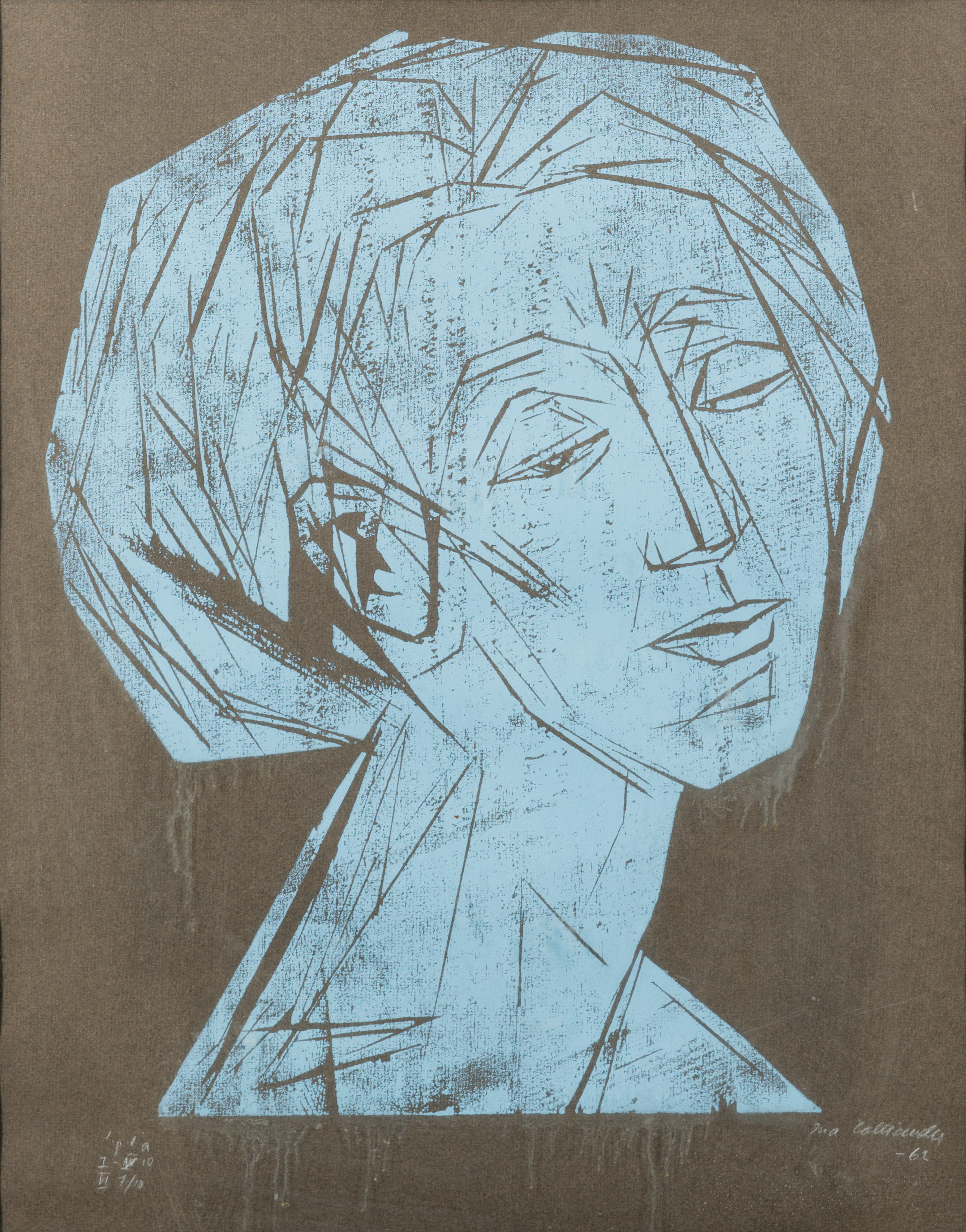 INA COLLIANDER, puupiirros, signeerattu ja päivätty -62, numeroitu T.p ...