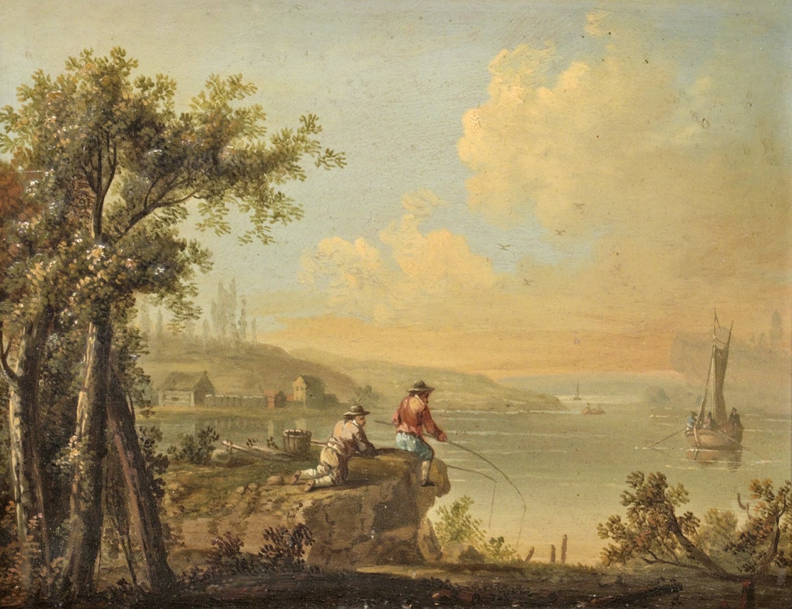 Johan Philip Korn, Ett par. Insjölandskap med fiskare. Pannå, vardera ...