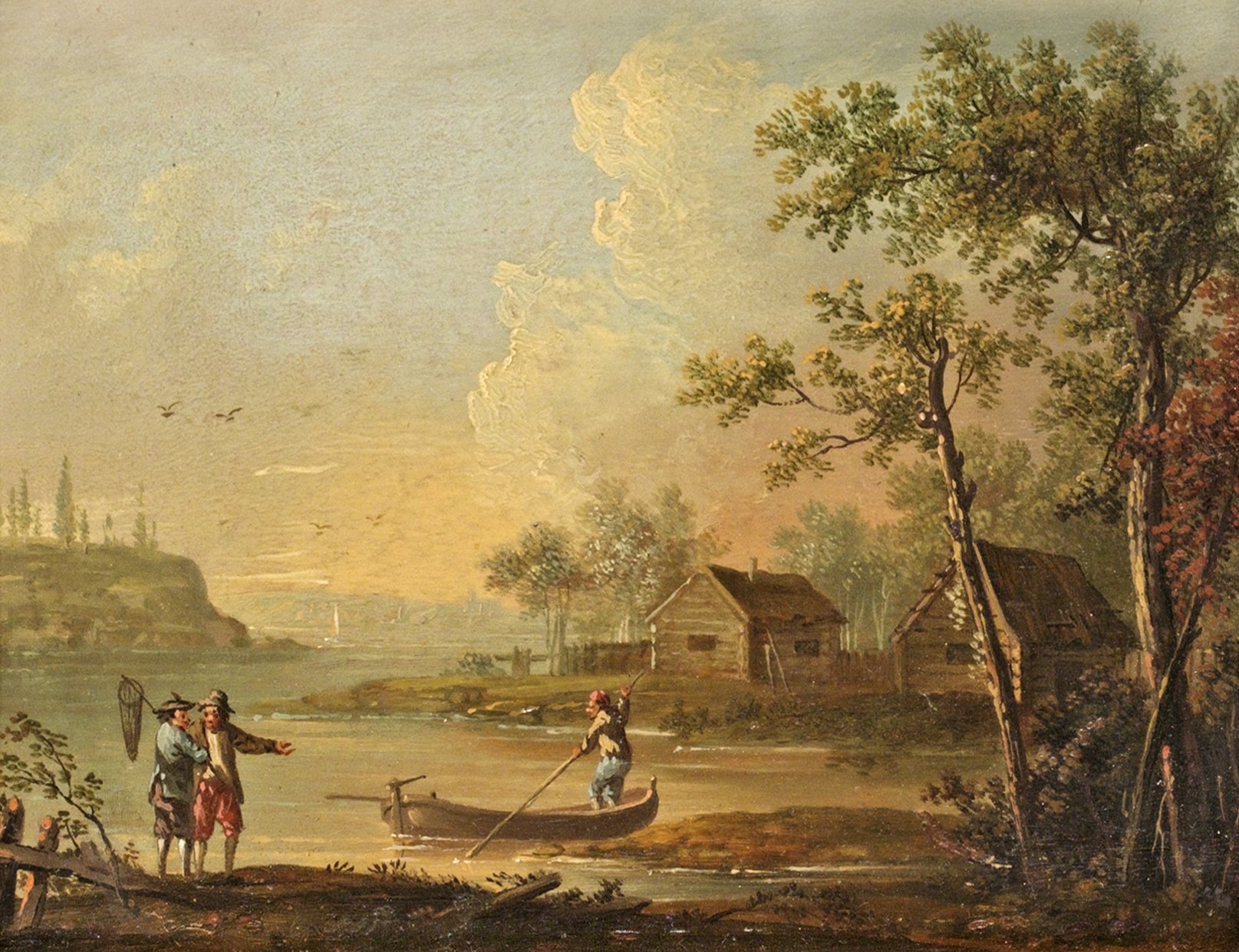 Johan Philip Korn, Ett par. Insjölandskap med fiskare. Pannå, vardera ...