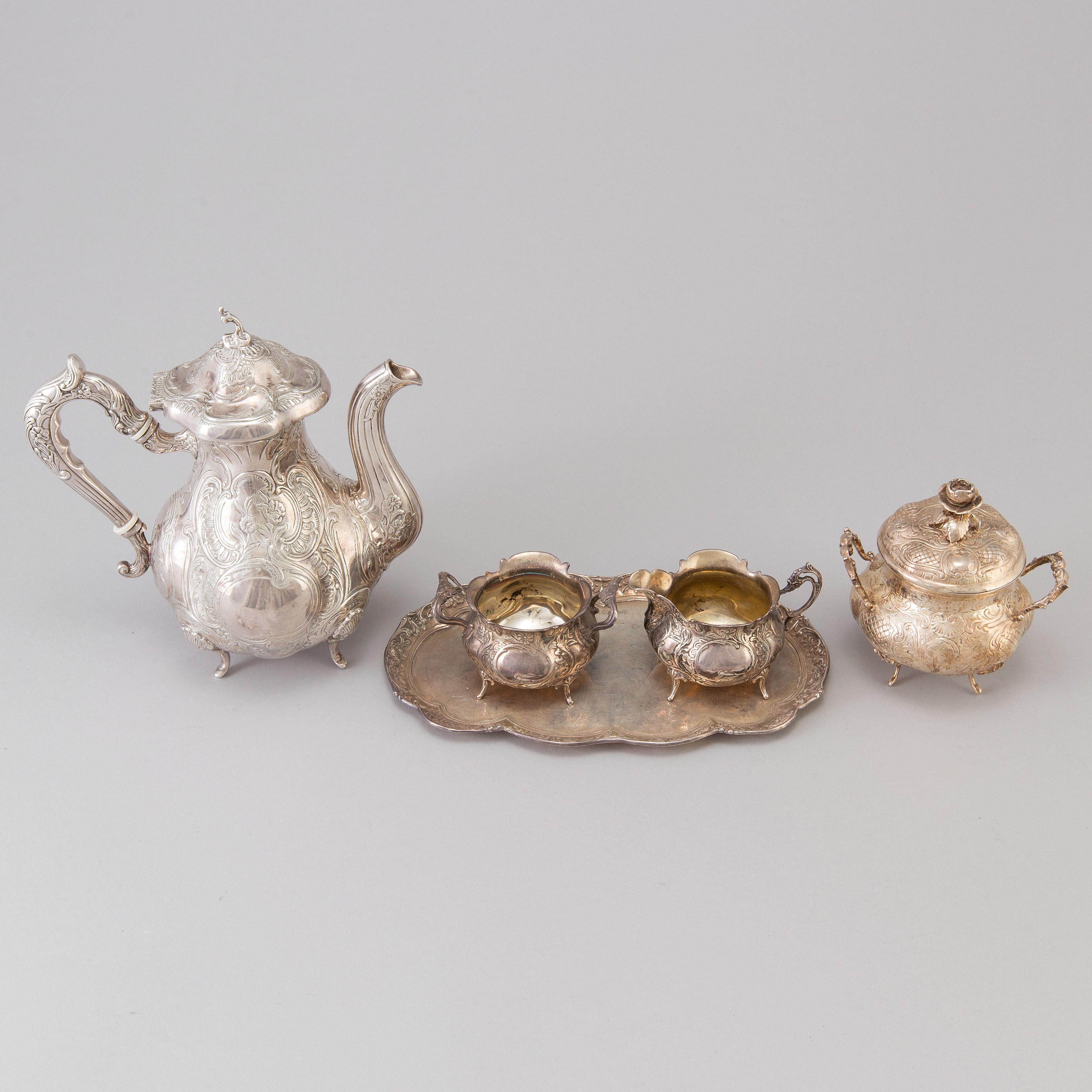 KAFFESERVIS, 4 delar, silver, GEWE, Malmö 1974 samt MEMA, Lidköping ...