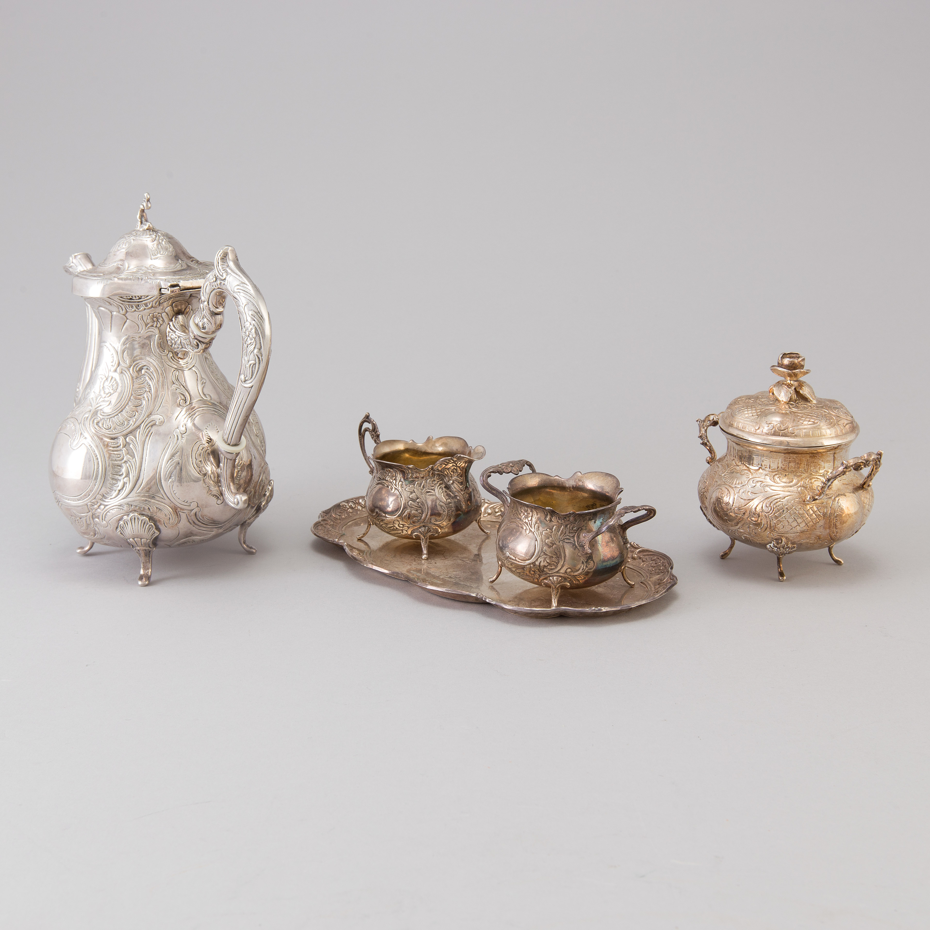 KAFFESERVIS, 4 delar, silver, GEWE, Malmö 1974 samt MEMA, Lidköping ...