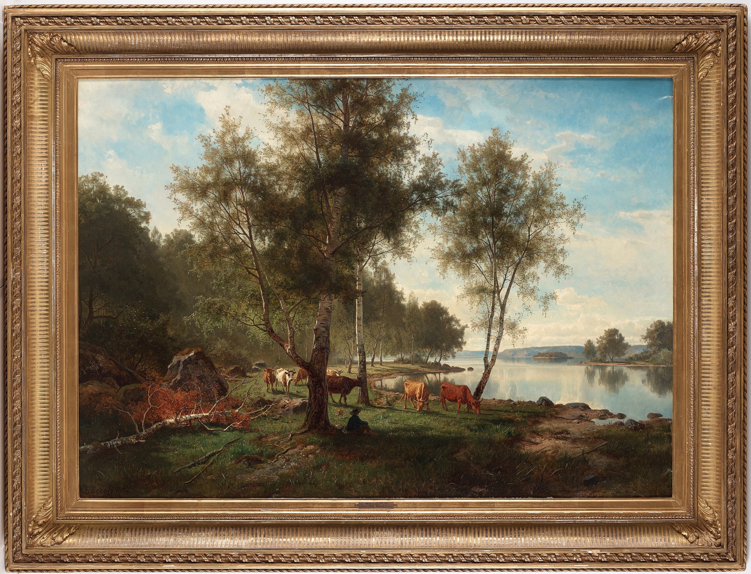 Edvard Bergh, Sommarlandskap med boskap i björkskog. - Bukowskis