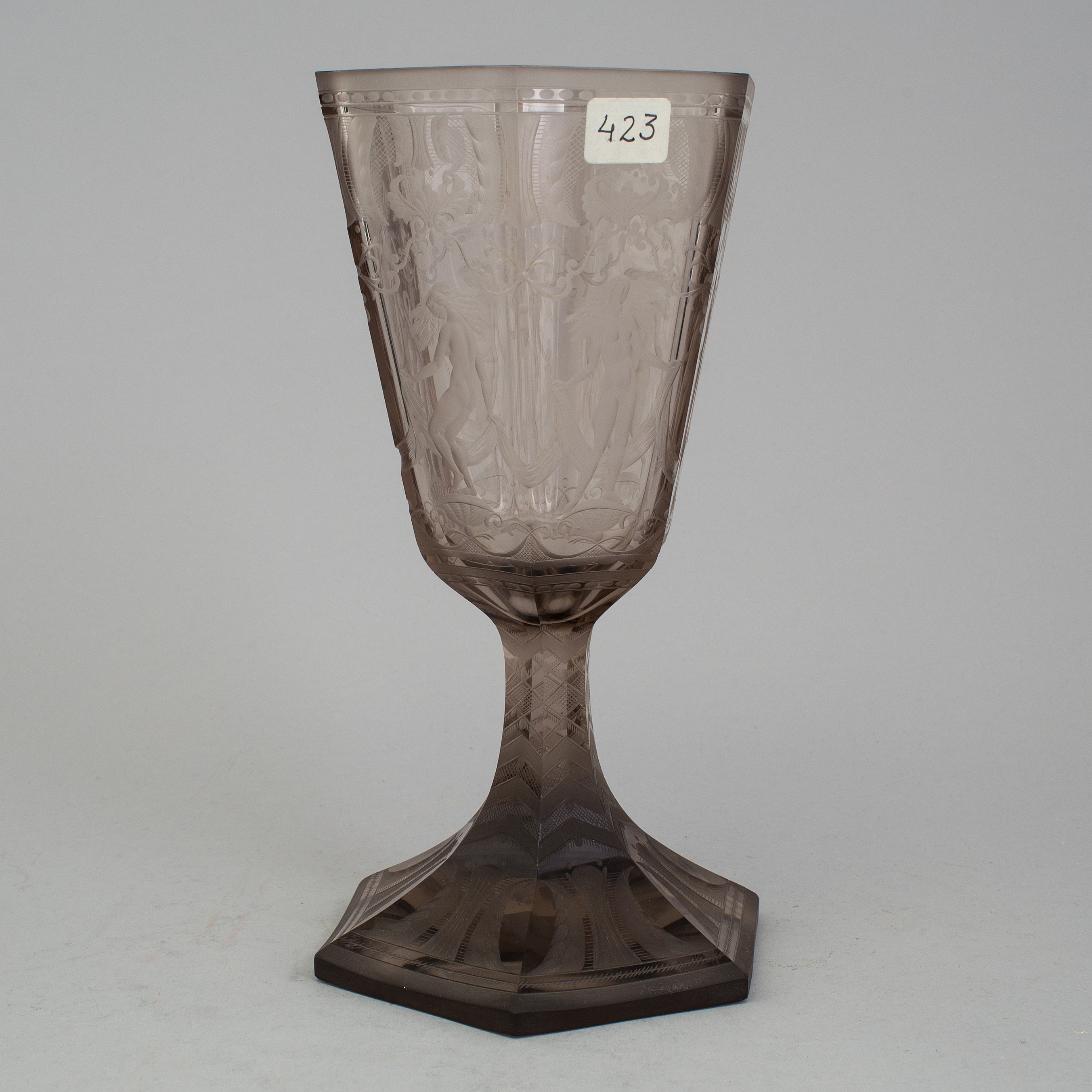 A glass goblet, Simon Gate, Orrefors 1925, named "Six Graces". - Bukowskis