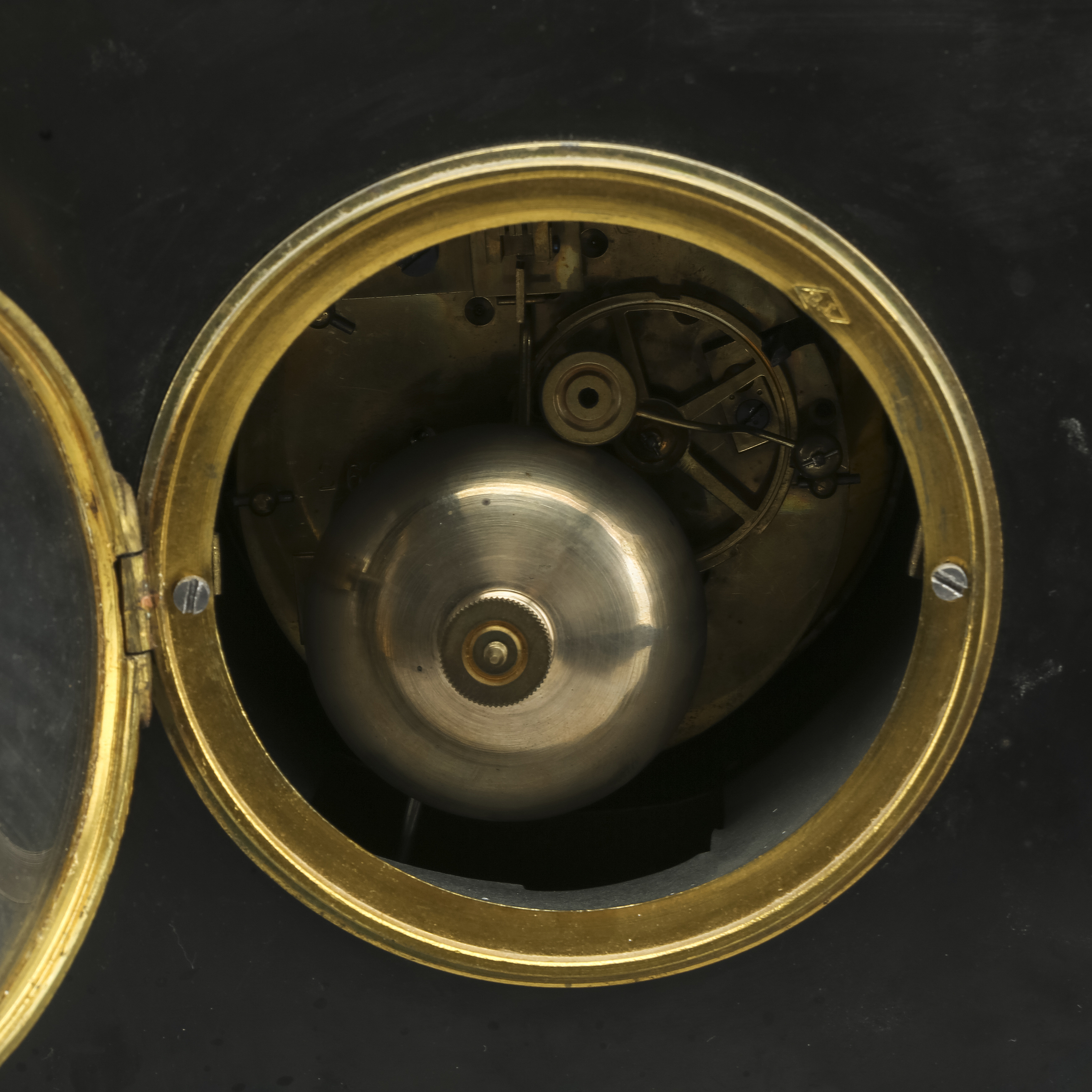 A BRASS AND MARBLE CLOCK GARNITURE BY JOSEF LEJA STOCKHOLM. - Bukowskis