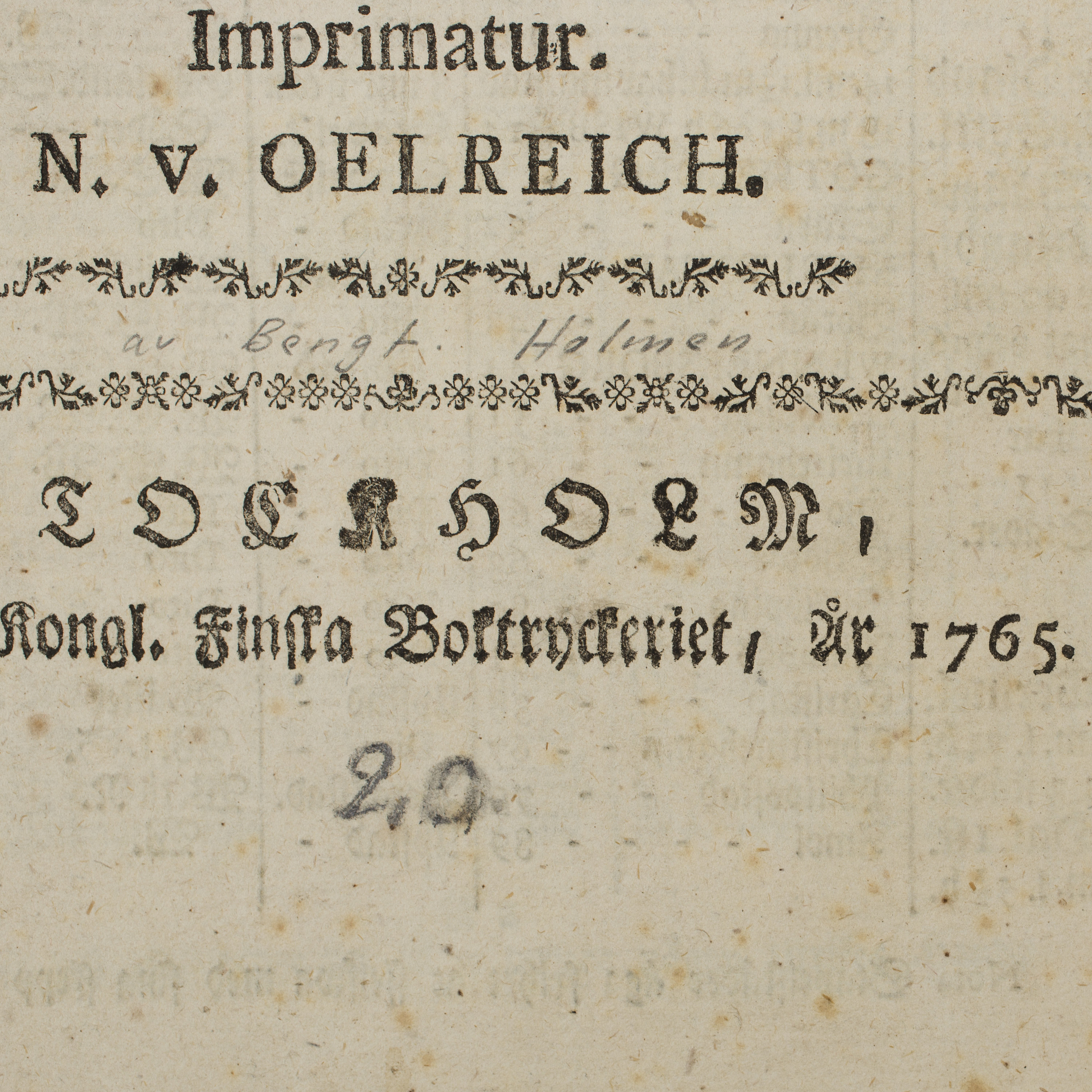 SWEDISH topography. (Holmen, BENGT), 1765. - Bukowskis