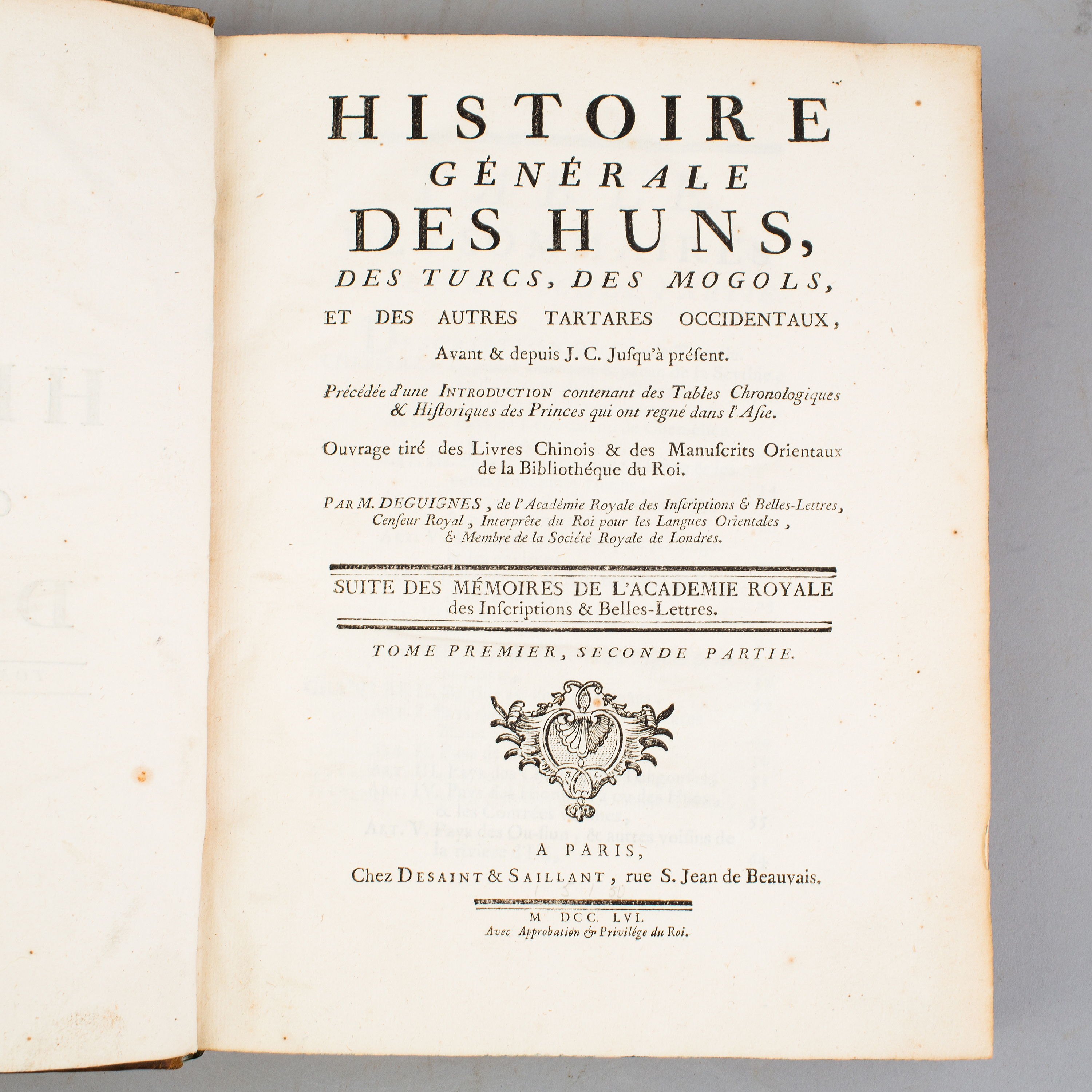 BOK, Joseph De Guignes: "Histoire générale des Hun", Paris, 3 vol, 1756 ...