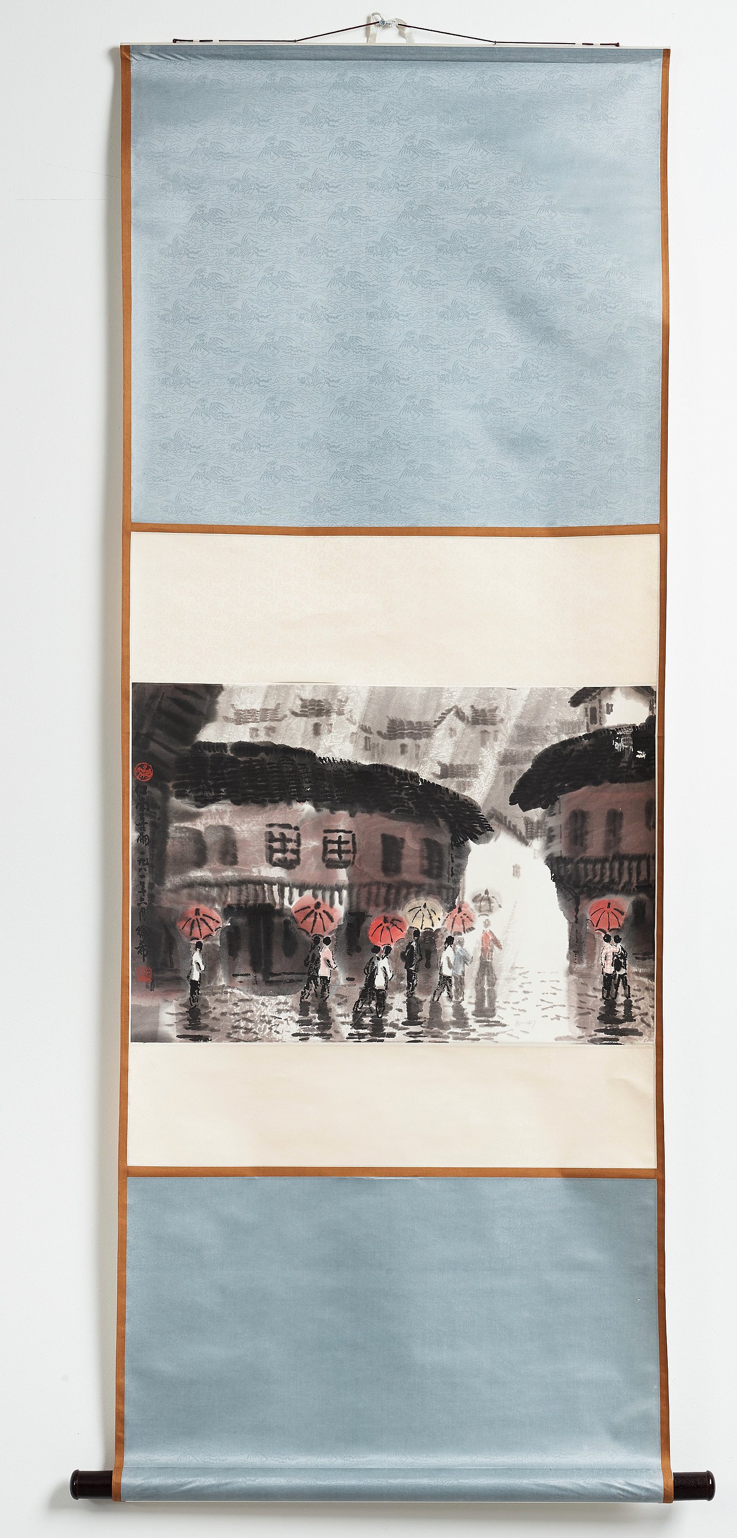 A hanging scroll by Xu Xi (1940-2015) entitled 'Rain of joy in the ...