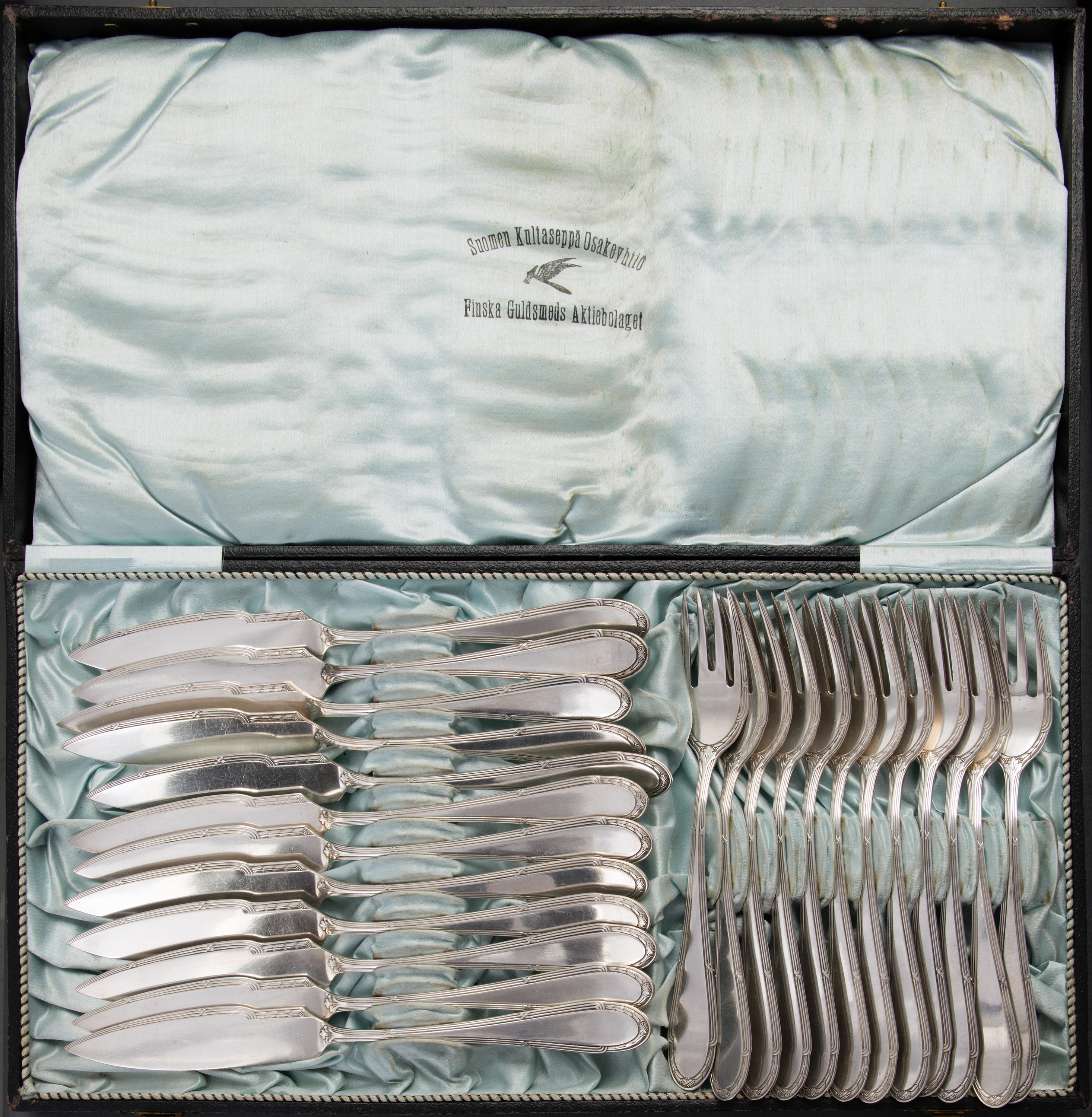 A set of WMF silverplated fish cutlery from the early 20th century of ...