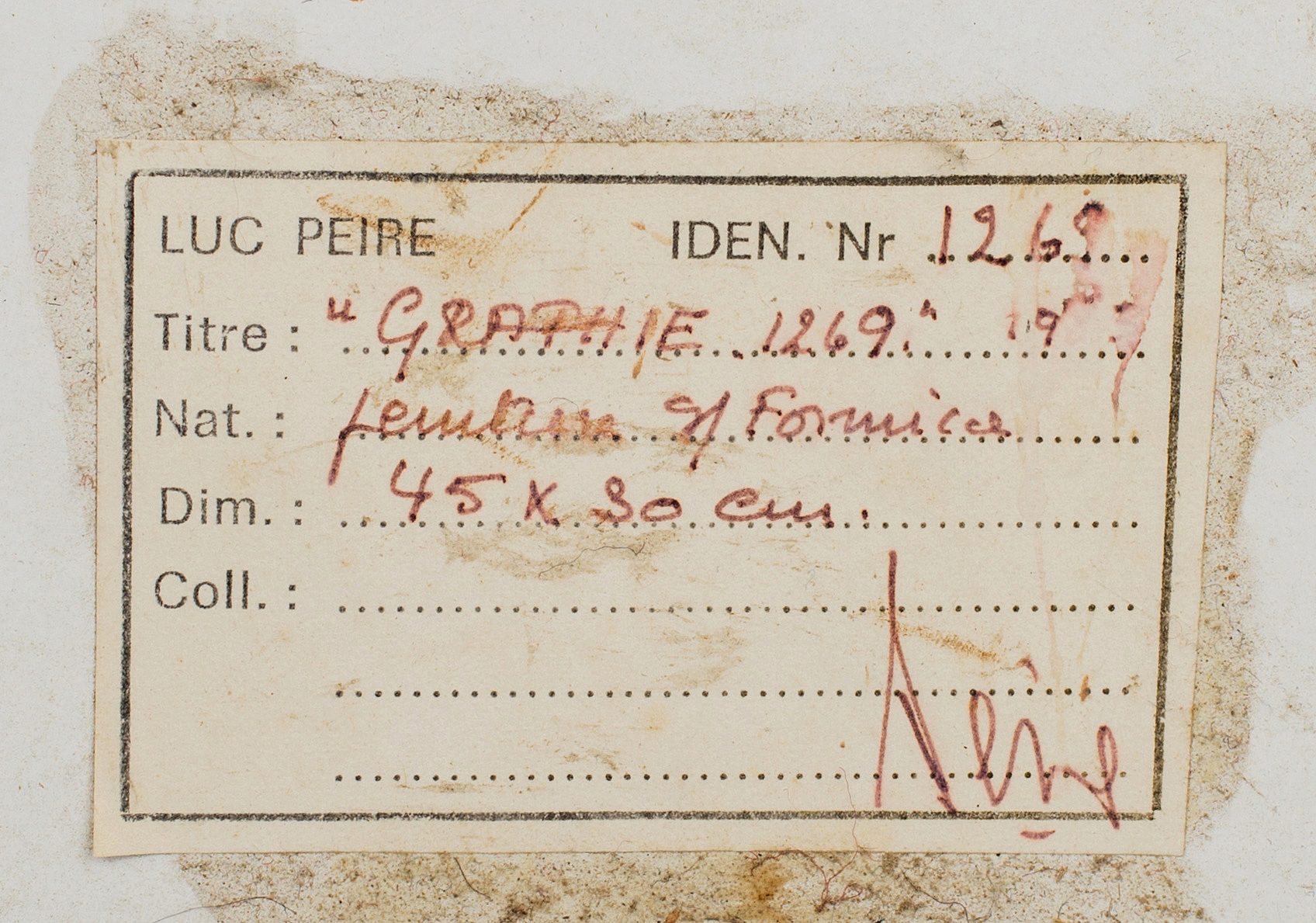 LUC PEIRE, olja/blandteknik. Monterad i plexiglaslåda. Signerad a tergo ...