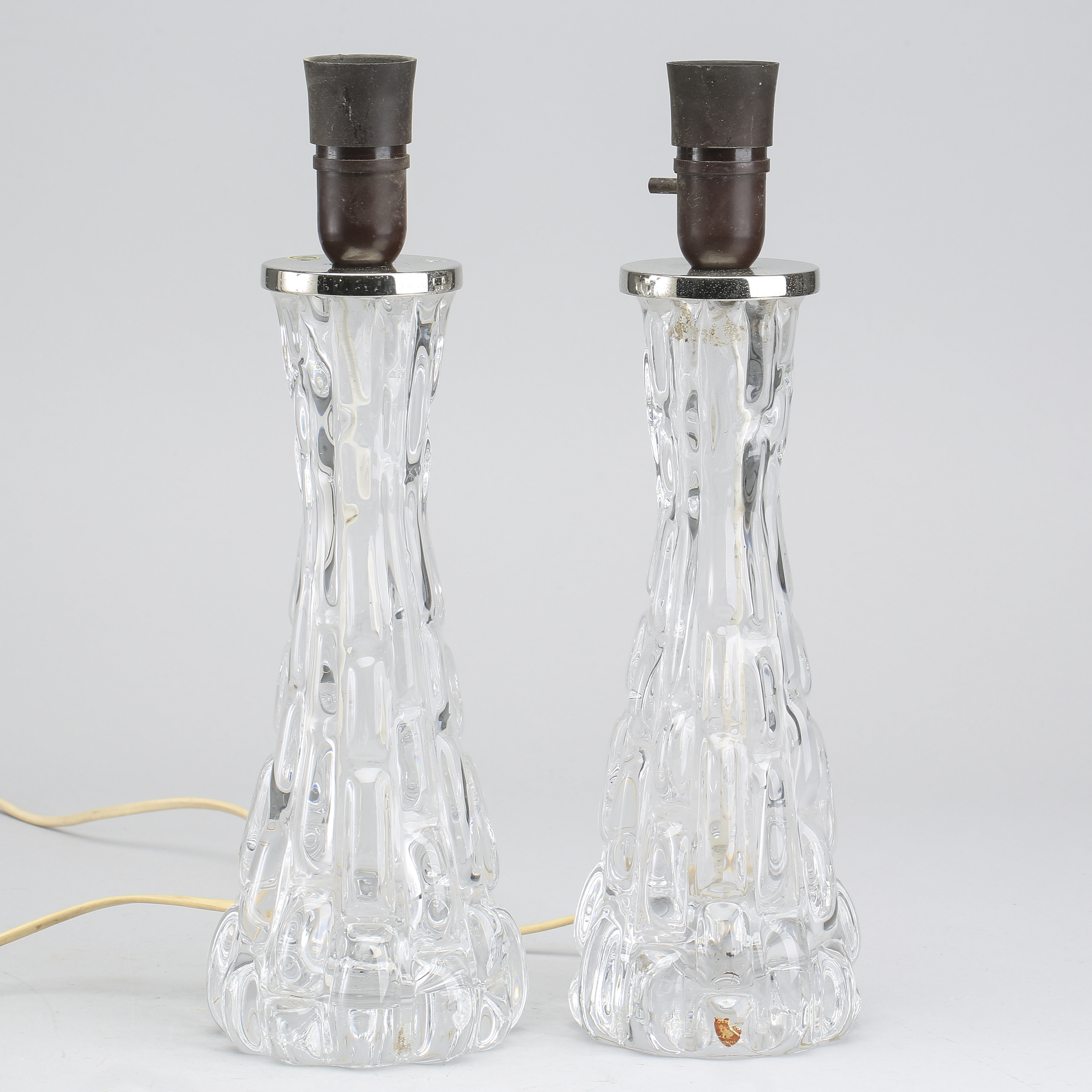 CARL FAGERLUND, BORDSLAMPOR, ett par, glas, Orrefors, 1900-talets mitt ...