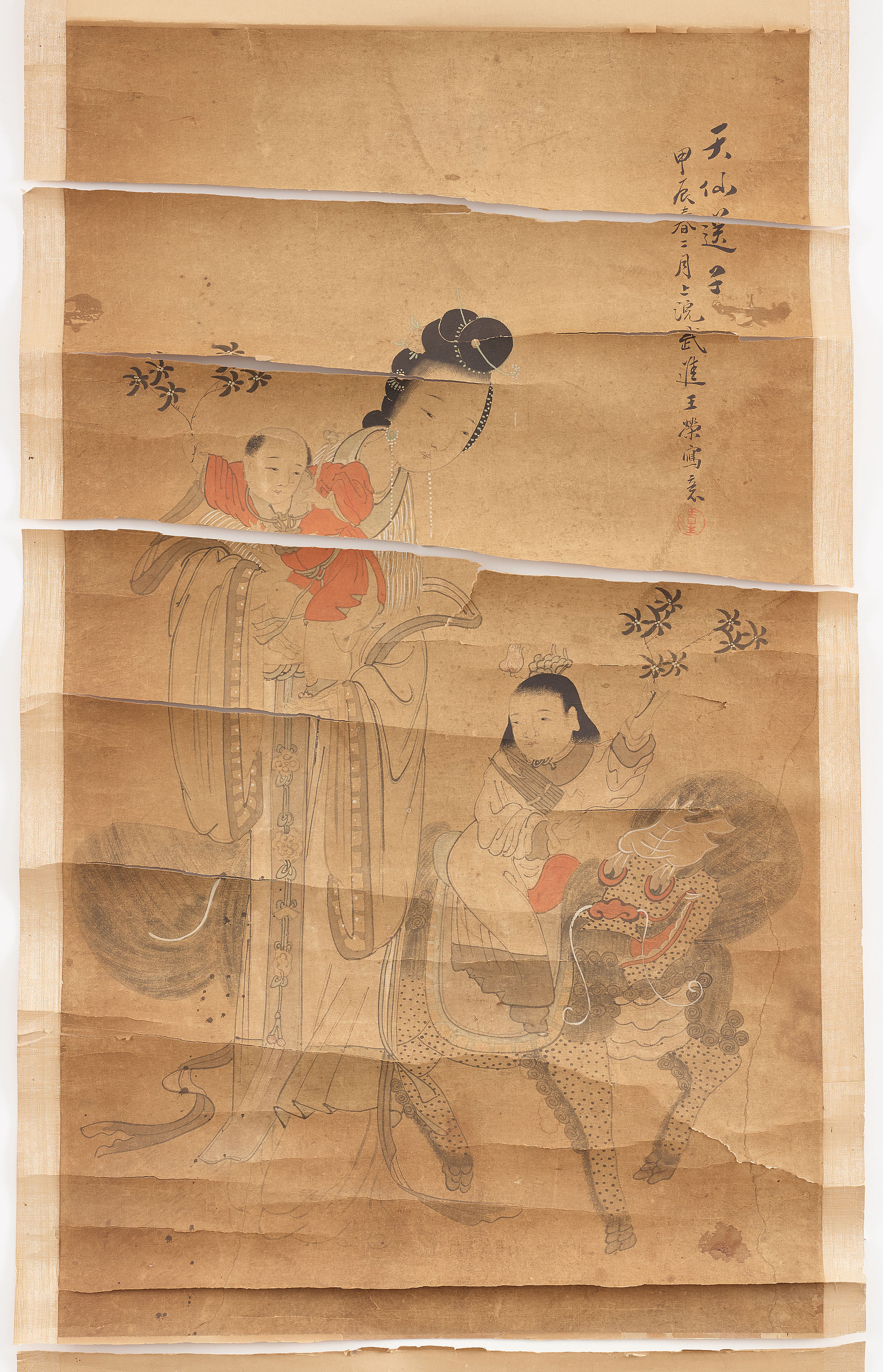 A chinese hanging scroll by Wang Rong, 'Tian Xian Songzi', signed and ...