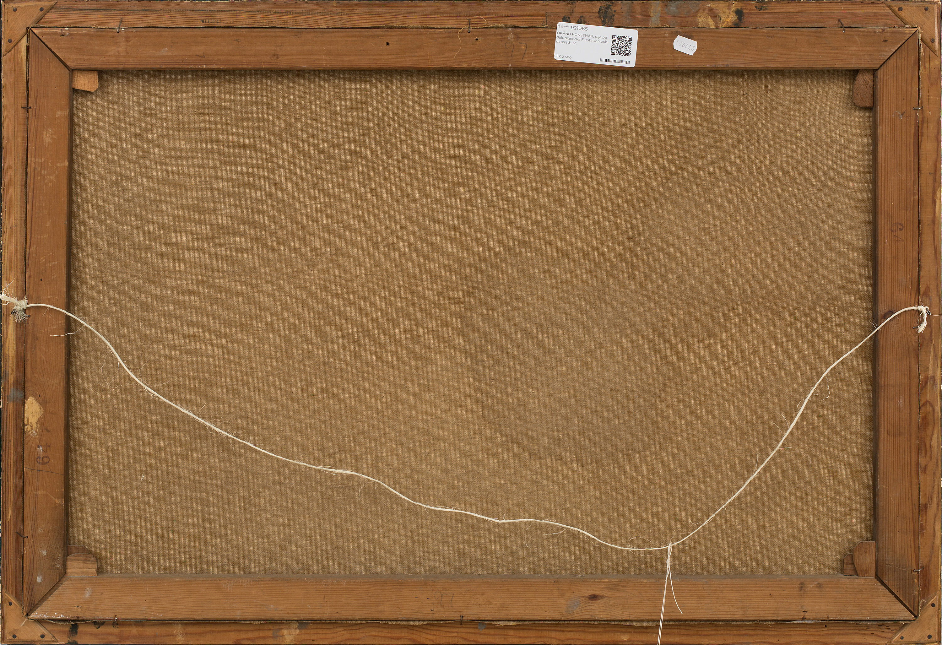 UNKNOWN ARTIST, oil on canvas, signed F Johnson and dated- 17. - Bukowskis