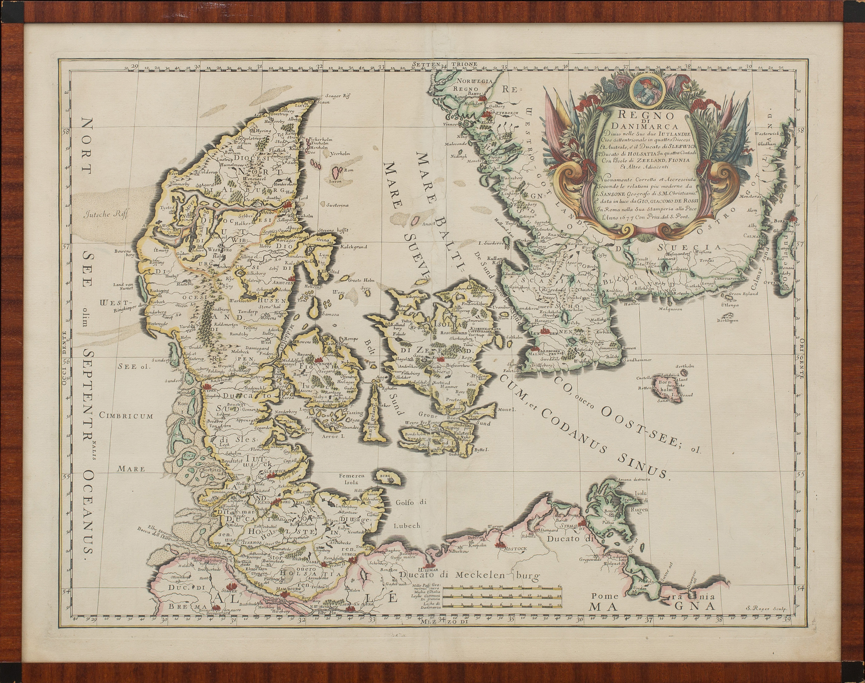 KARTA, kopparstick, Regno di Danimarca old map Denmark Rossi Giovanni ...