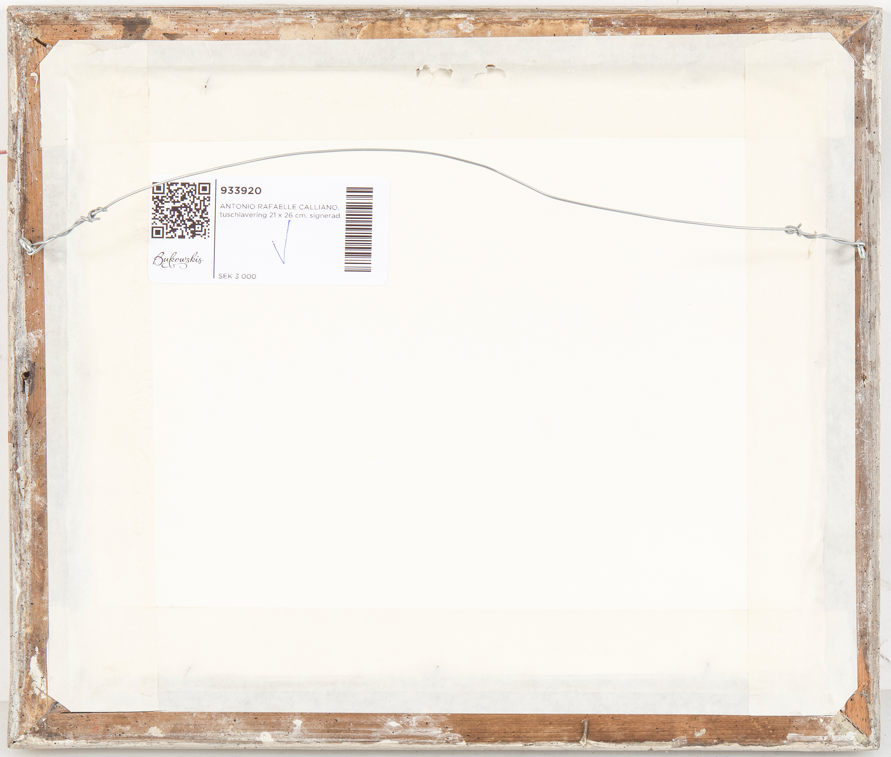 ANTONIO RAFAELLE CALLIANO, tuschlavering 21 x 26 cm. signerad. - Bukowskis