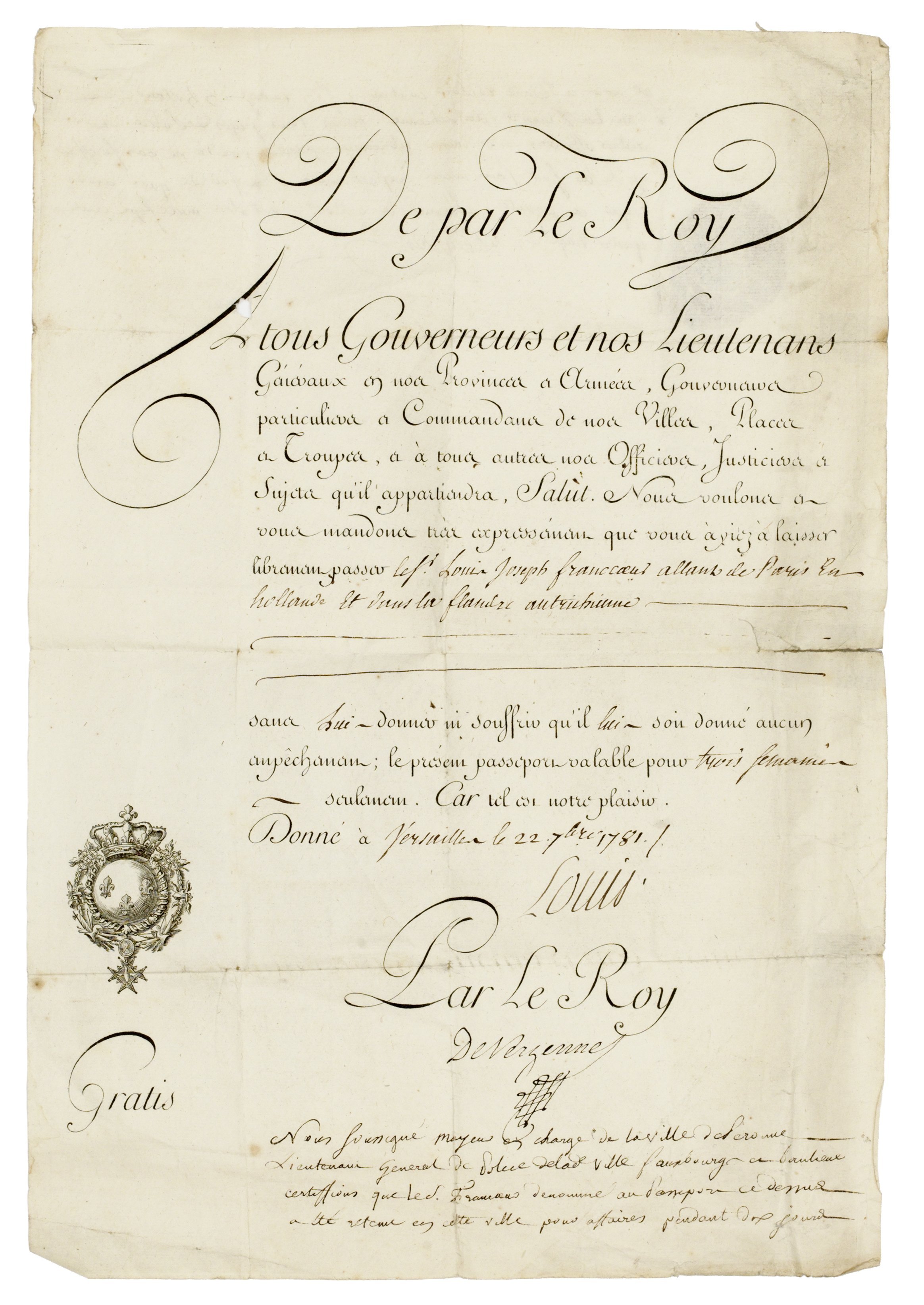 A letter signed and dated by Louis XVI, Versailles 1781. - Bukowskis