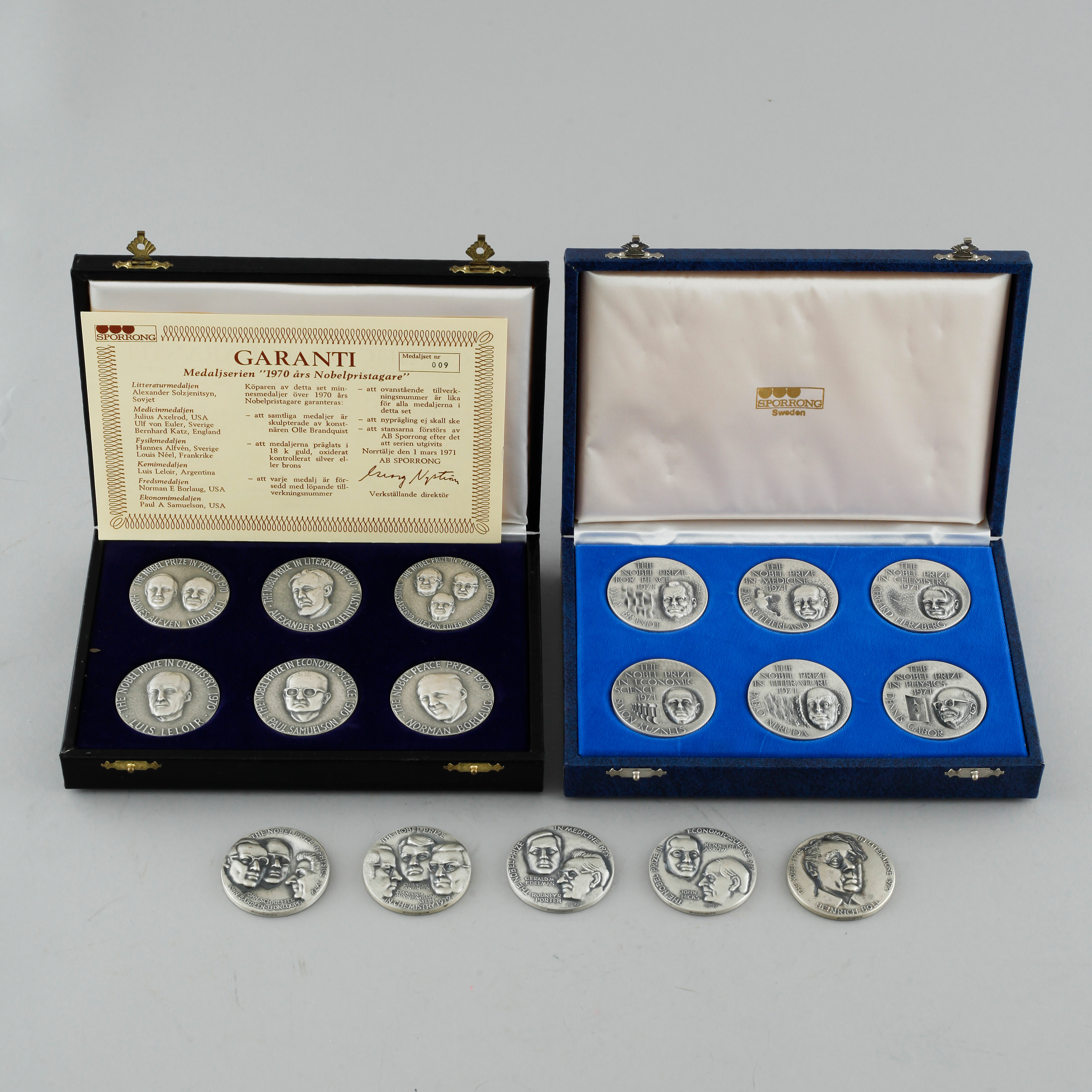 17 silver memory coins of Nobel Prize Winners 1970, 1971 and 1972 ...
