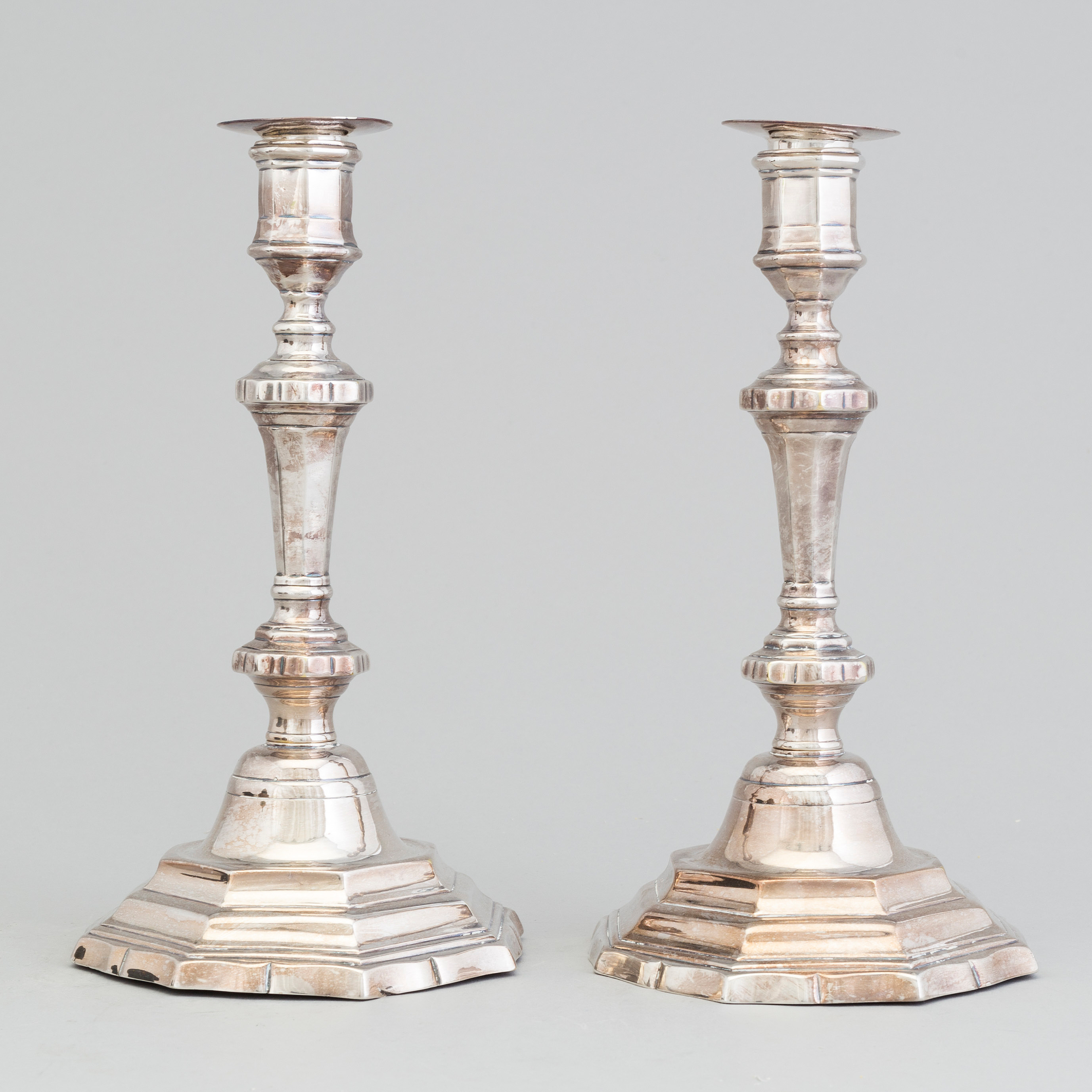 A pair of silver plated candlesticks, France, second half of the 18th ...
