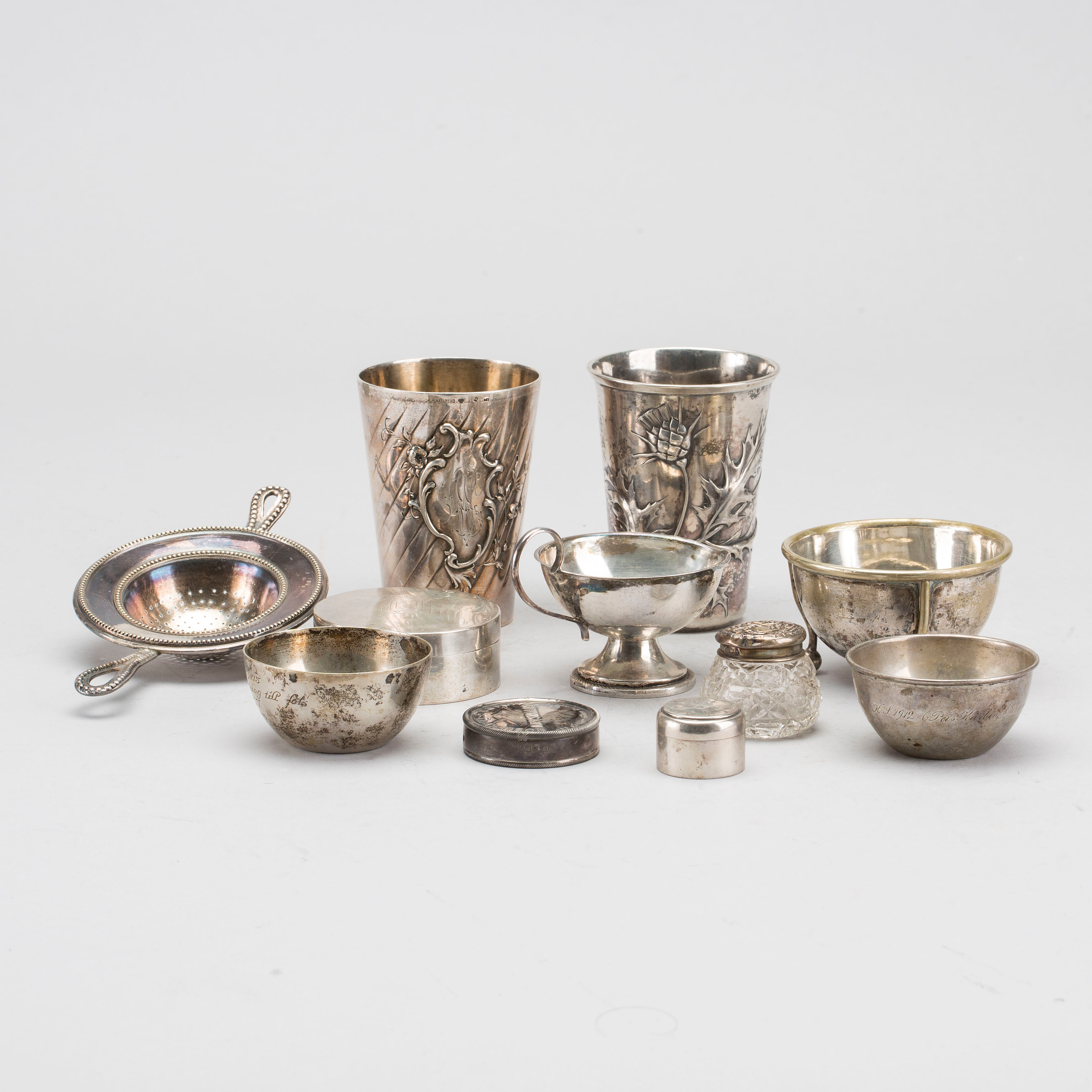 A set of 11 different Swedish silver pcs, 20th century, weight ca 360 ...