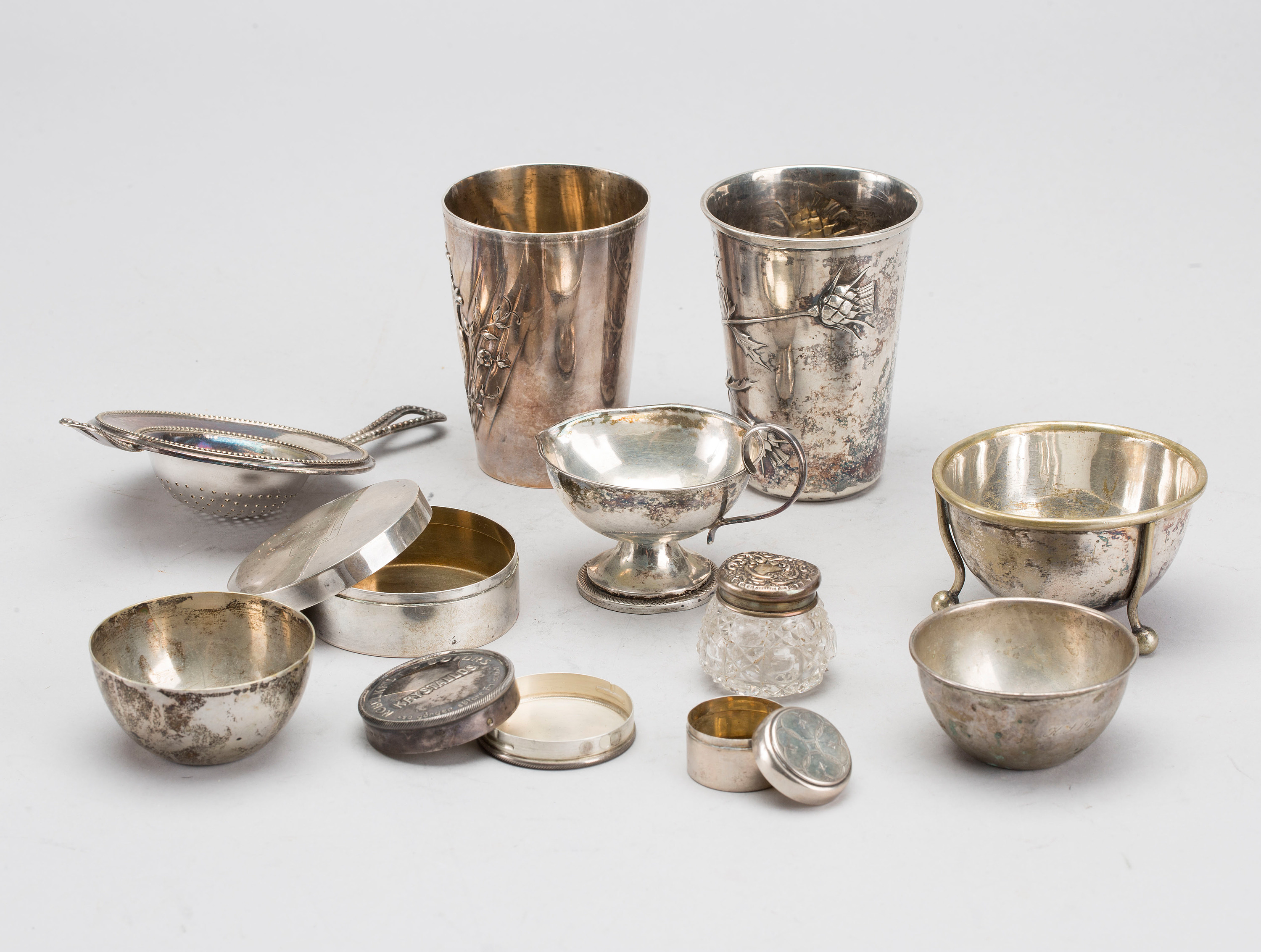 A set of 11 different Swedish silver pcs, 20th century, weight ca 360 ...