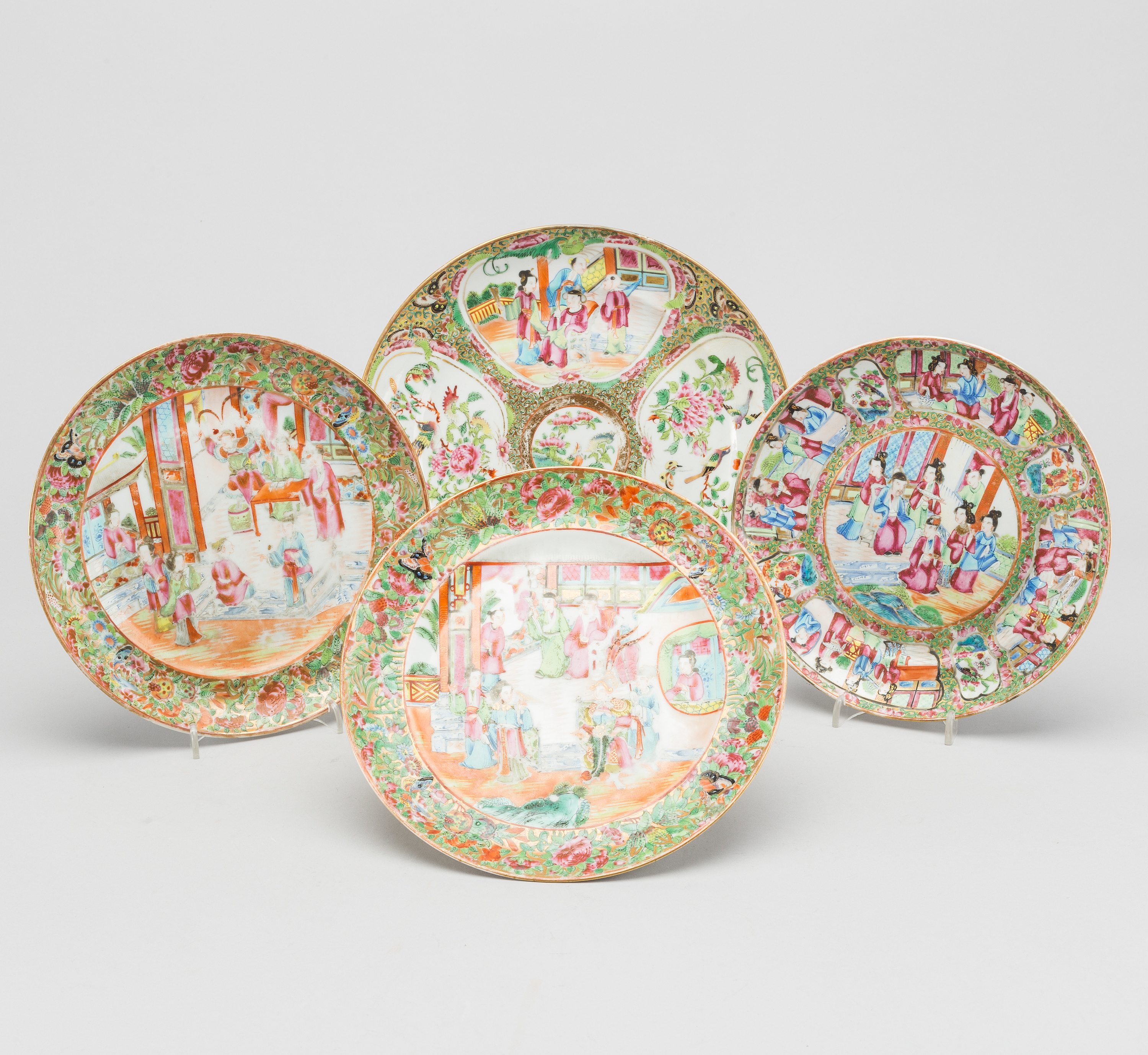 A set of four different porcelain Chinese Canton plates, later part of ...