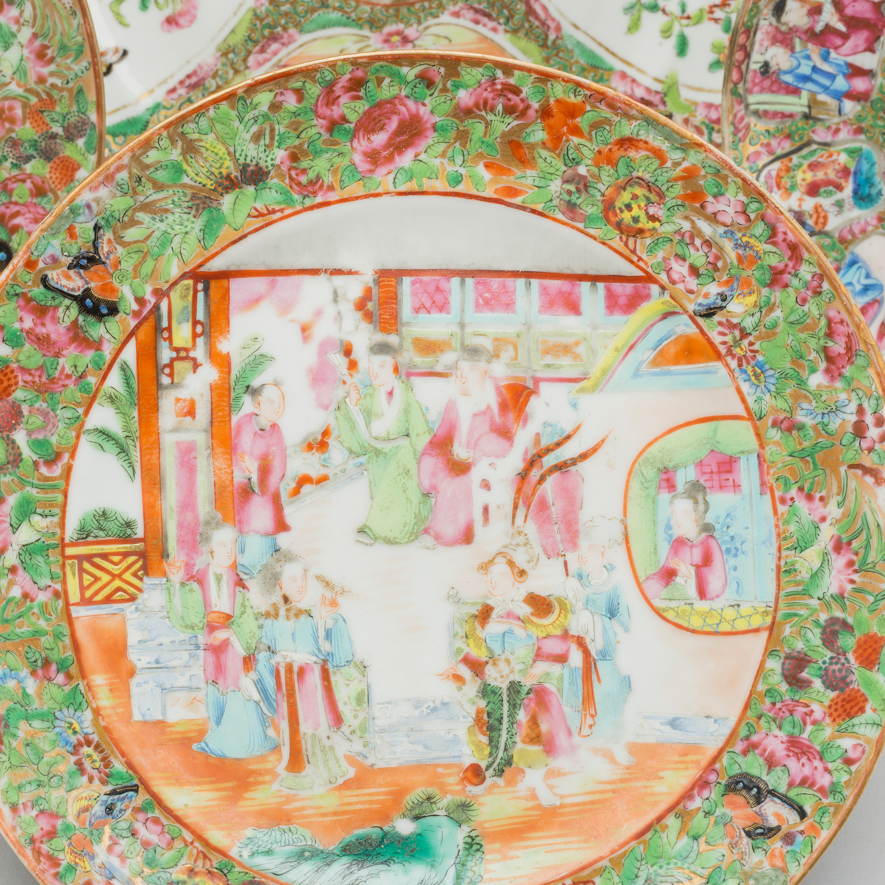 A set of four different porcelain Chinese Canton plates, later part of ...