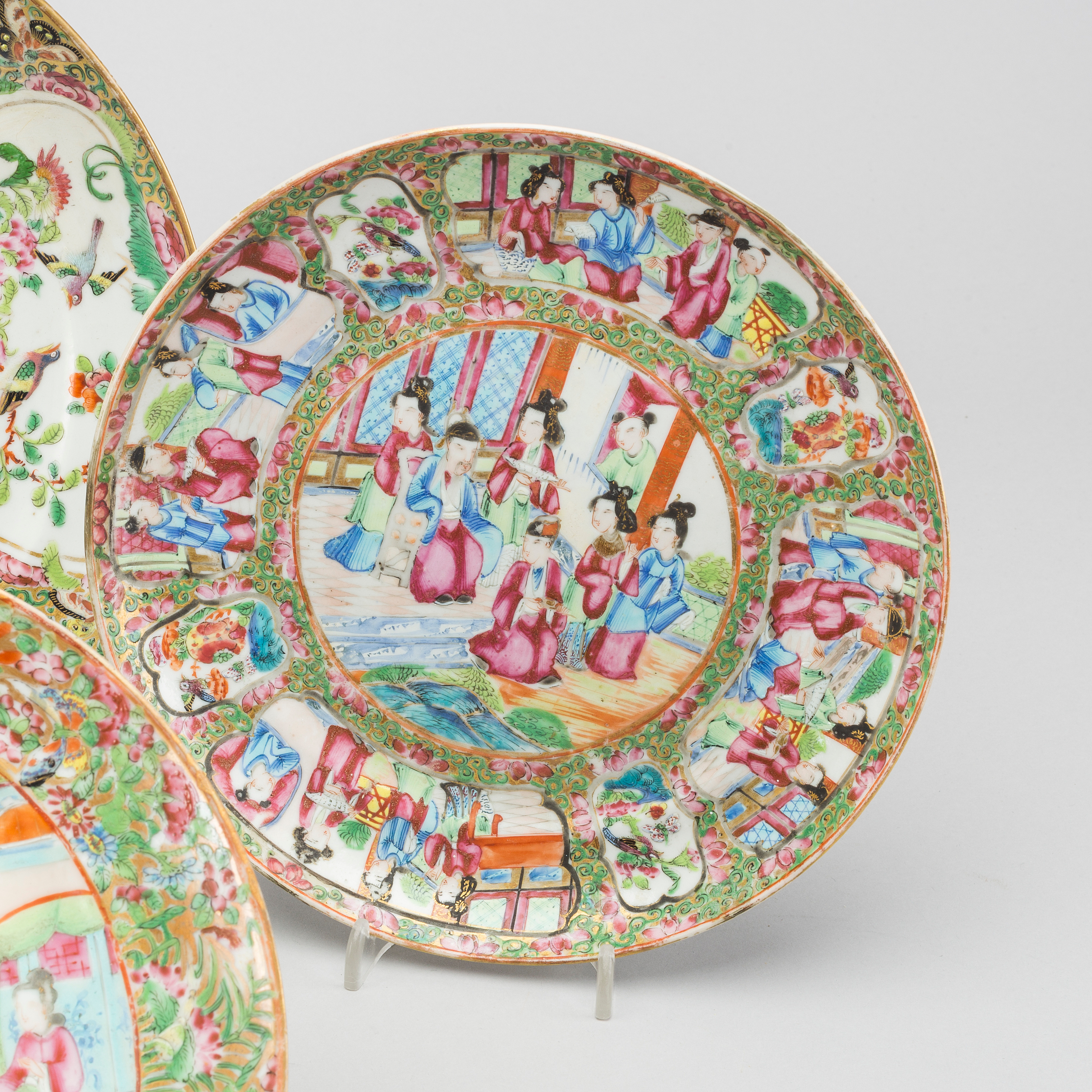 A set of four different porcelain Chinese Canton plates, later part of ...