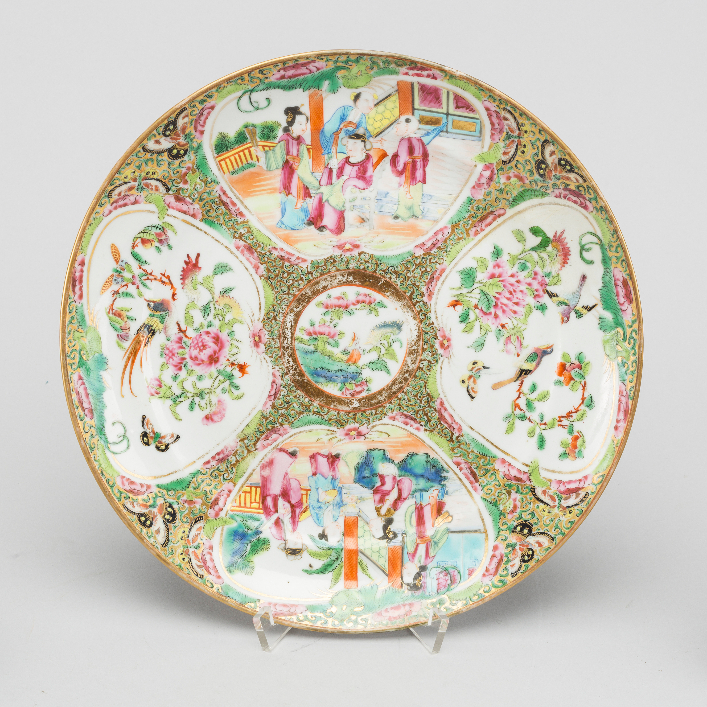 A set of four different porcelain Chinese Canton plates, later part of ...