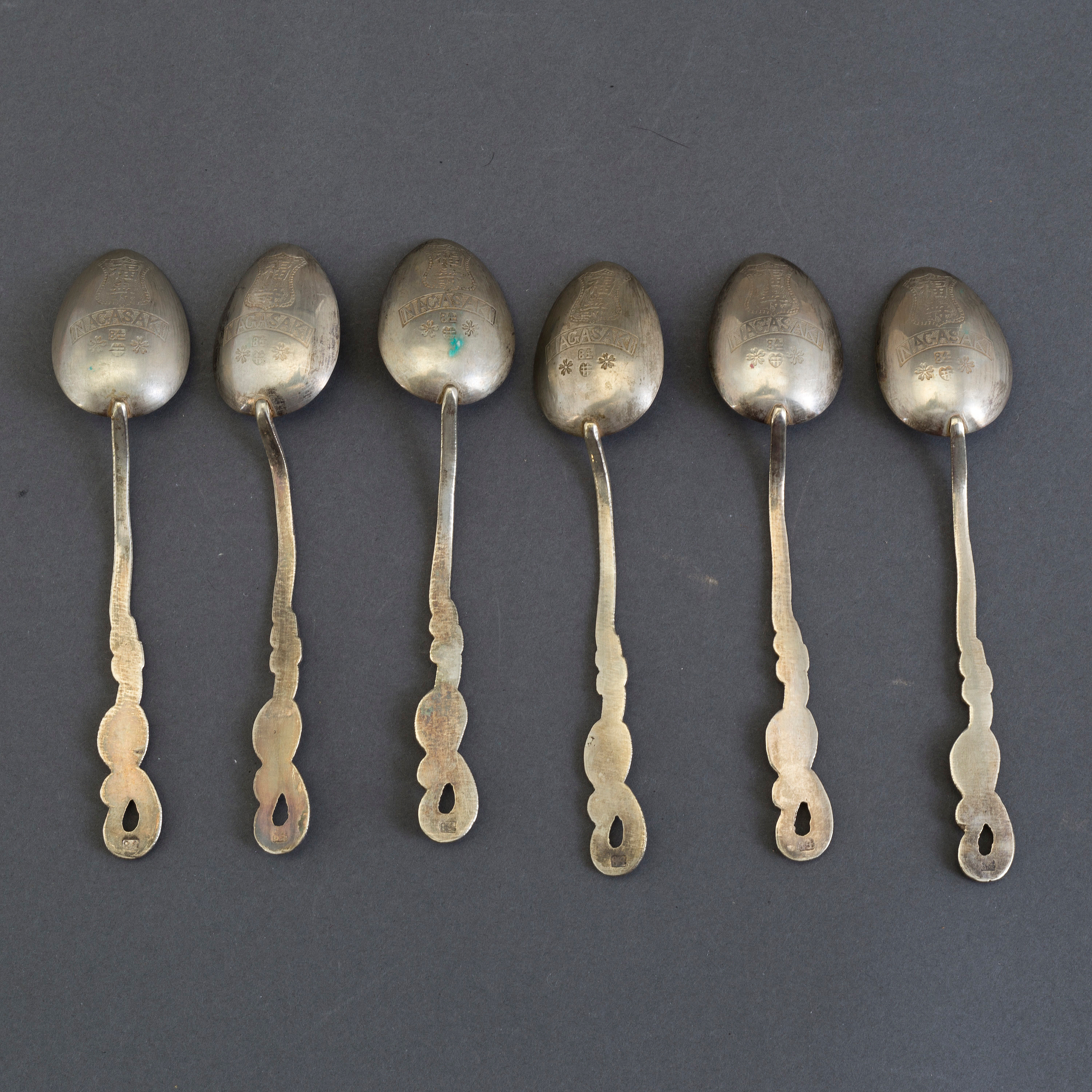 Six old Nagasaki Japanese low halt silver spoons, early 20th century ...