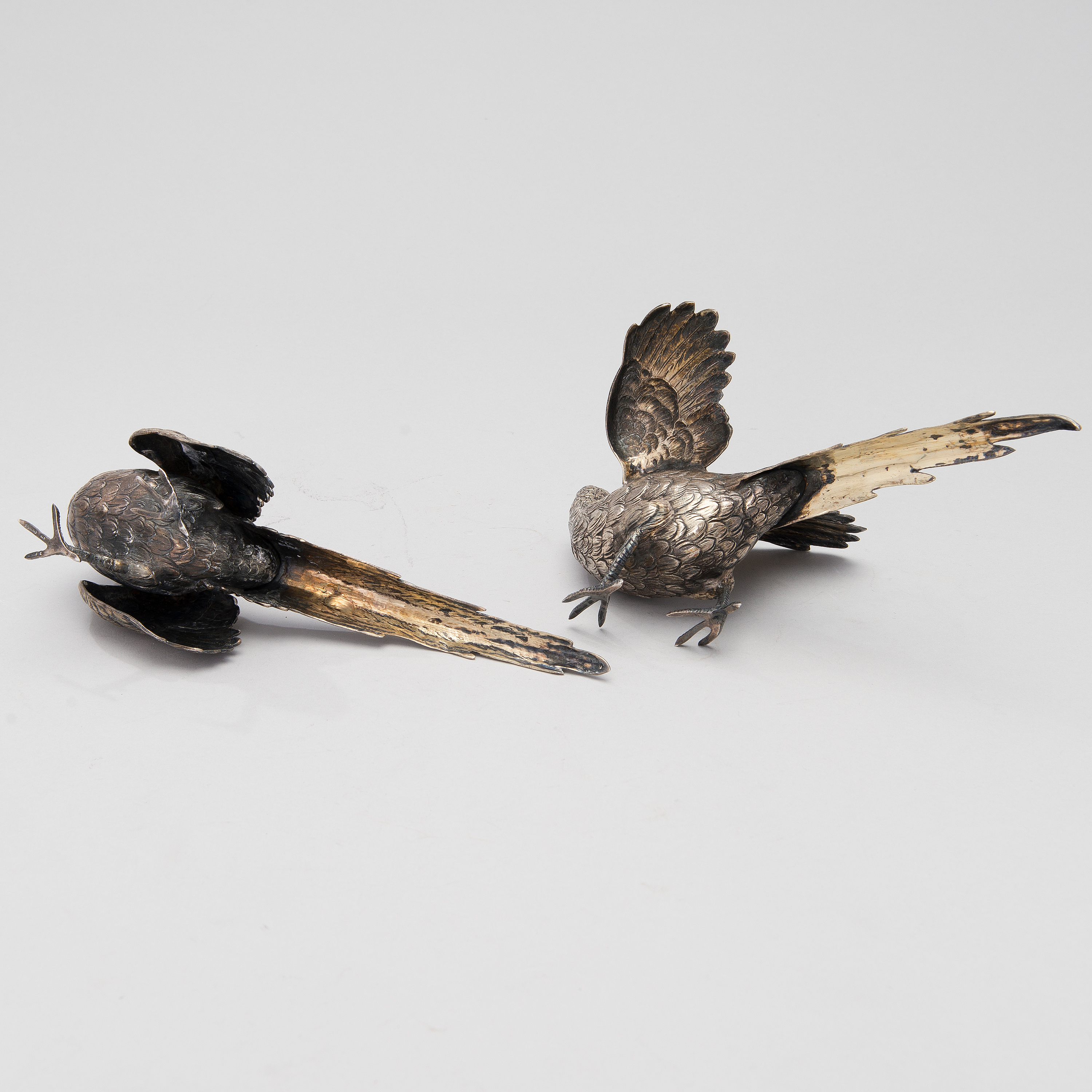 Two bird table decorations in silver, German and British hallmarks ...