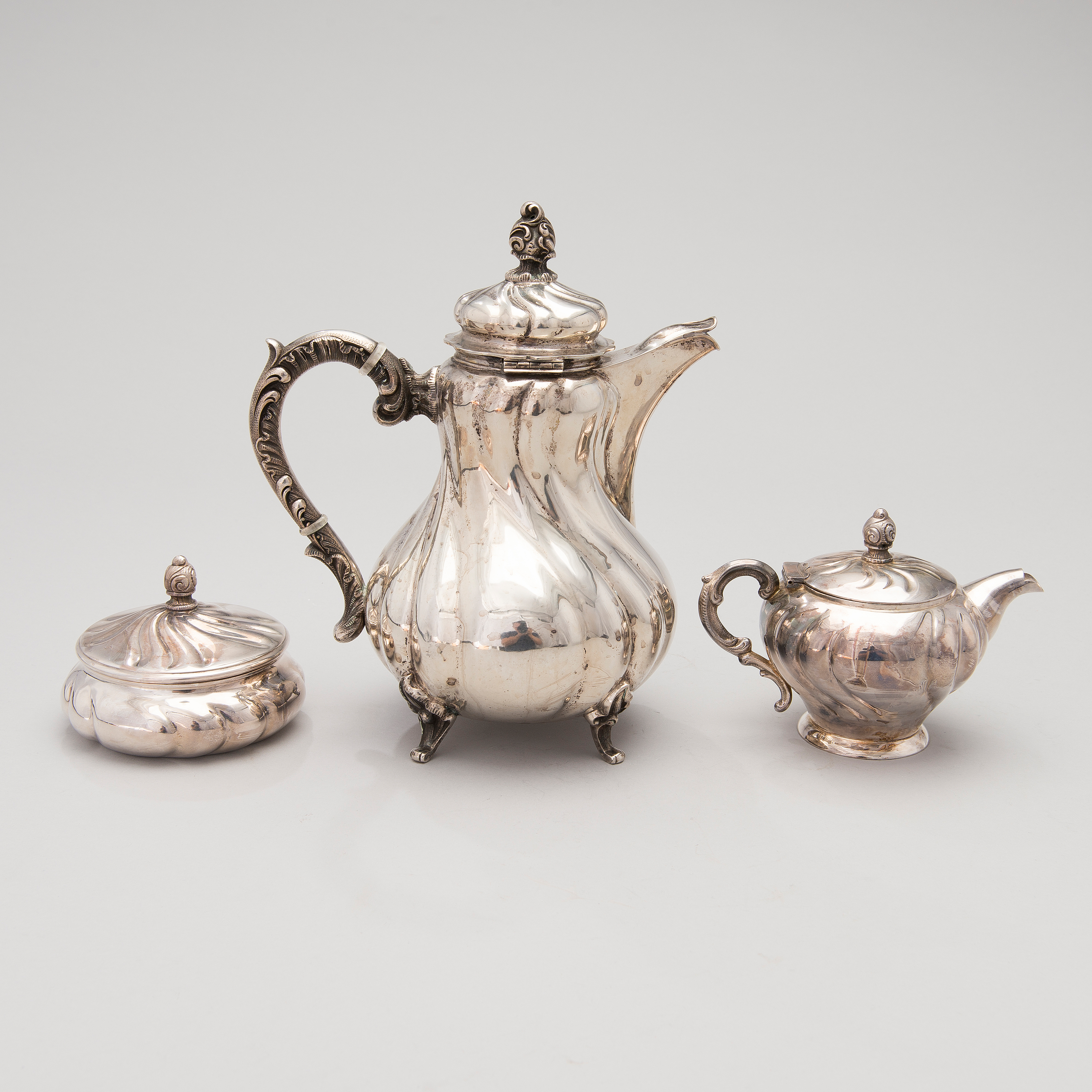 A German Three Piece Silver Coffee Set, Dresden 1930s. - Bukowskis