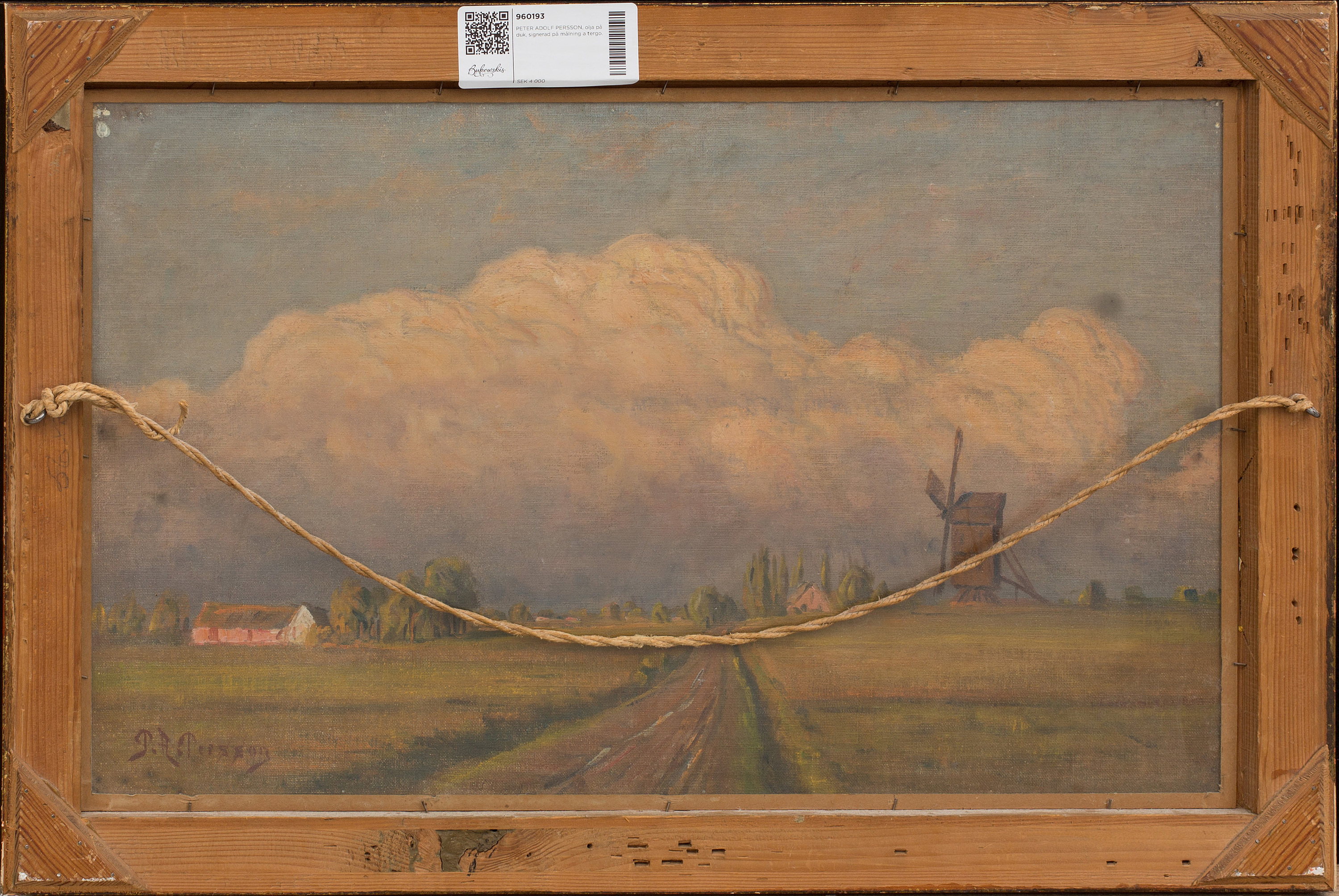 PETER ADOLF PERSSON, oil on canvas, signed on painting on the reverse ...