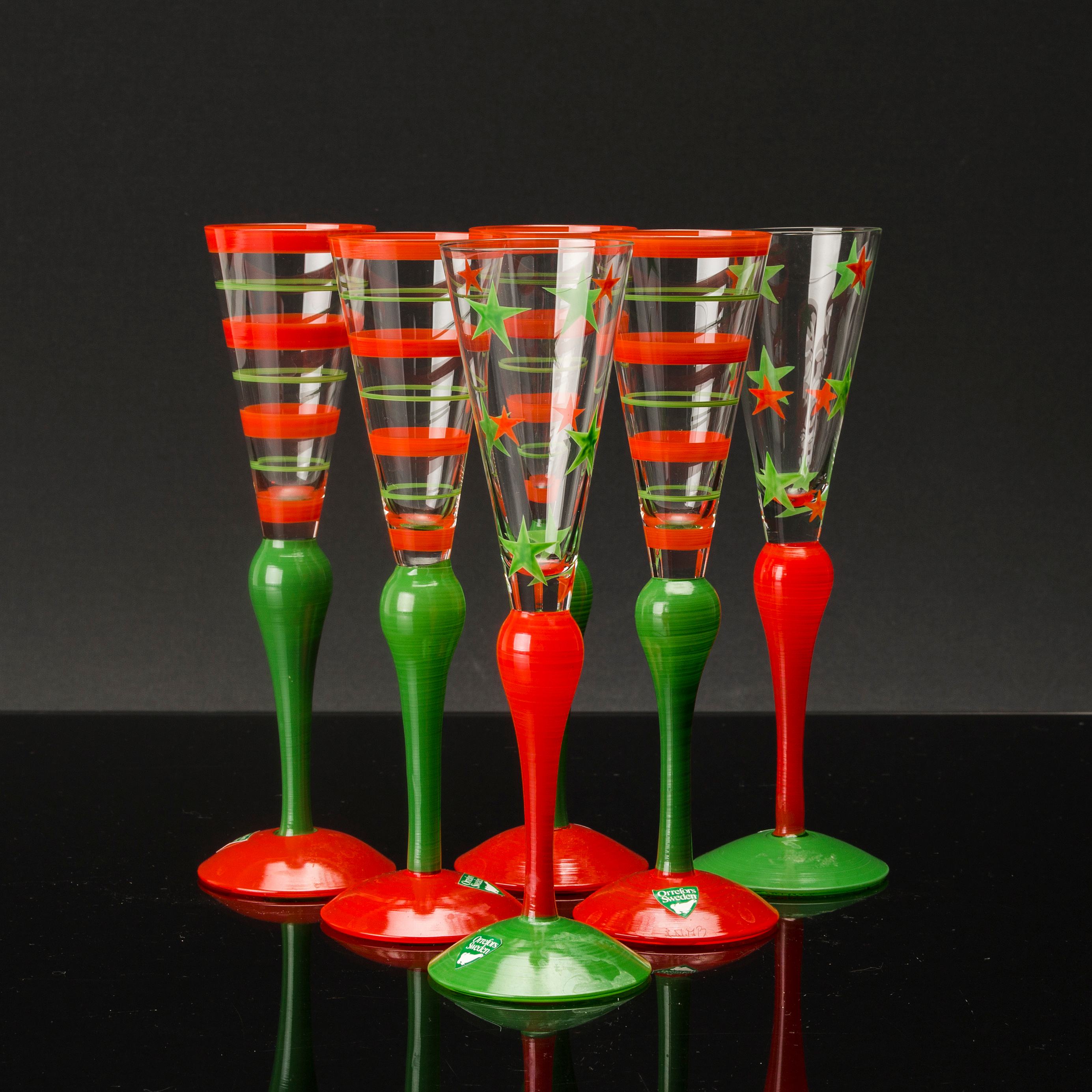 ANNE NILSSON, snapsglas 6 st "Clown" Orrefors signerade. - Bukowskis