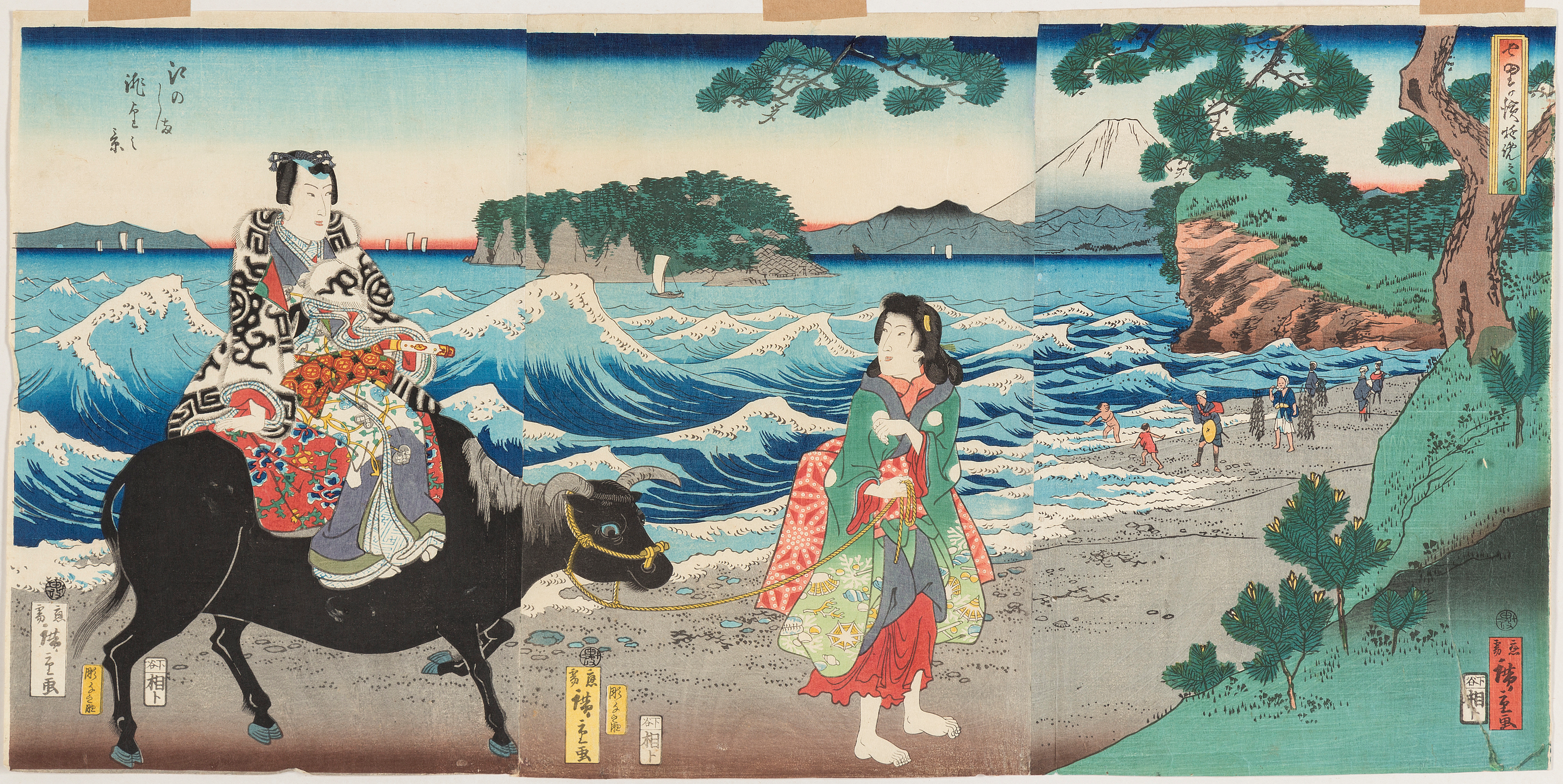 ANDO HIROSHIGE II (1826-1869), color woodblock print, triptych, Japan ...