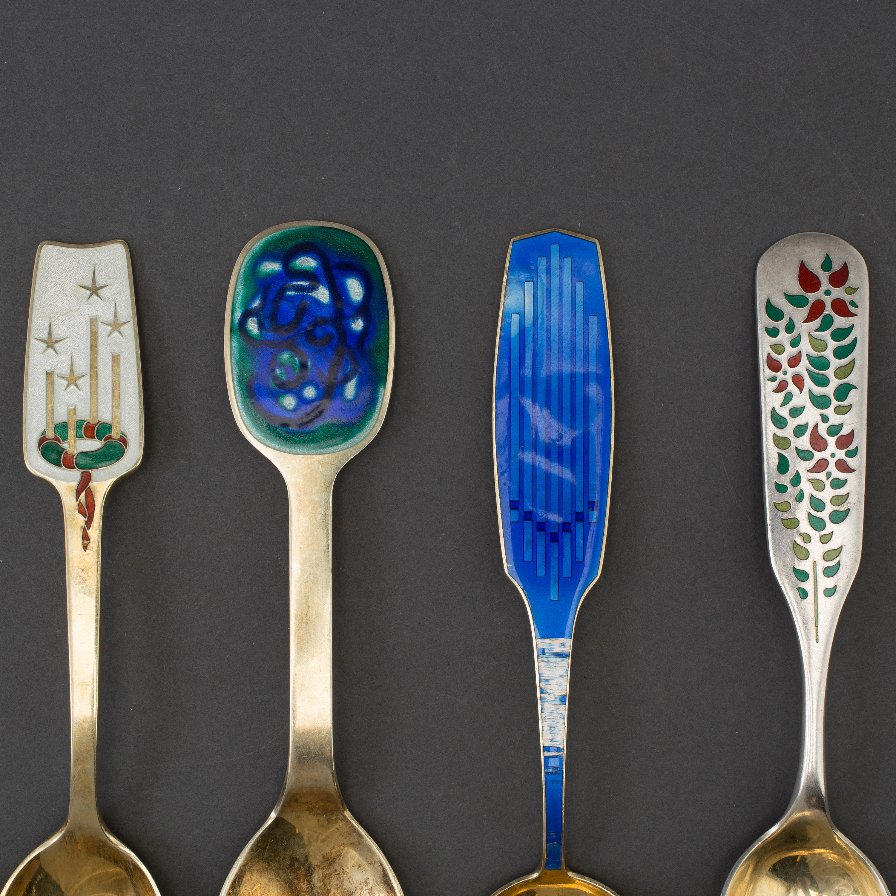 7 sterling silver spoons, A Michelsen, Denmark, 1949, 1955, 1961, 1981 ...