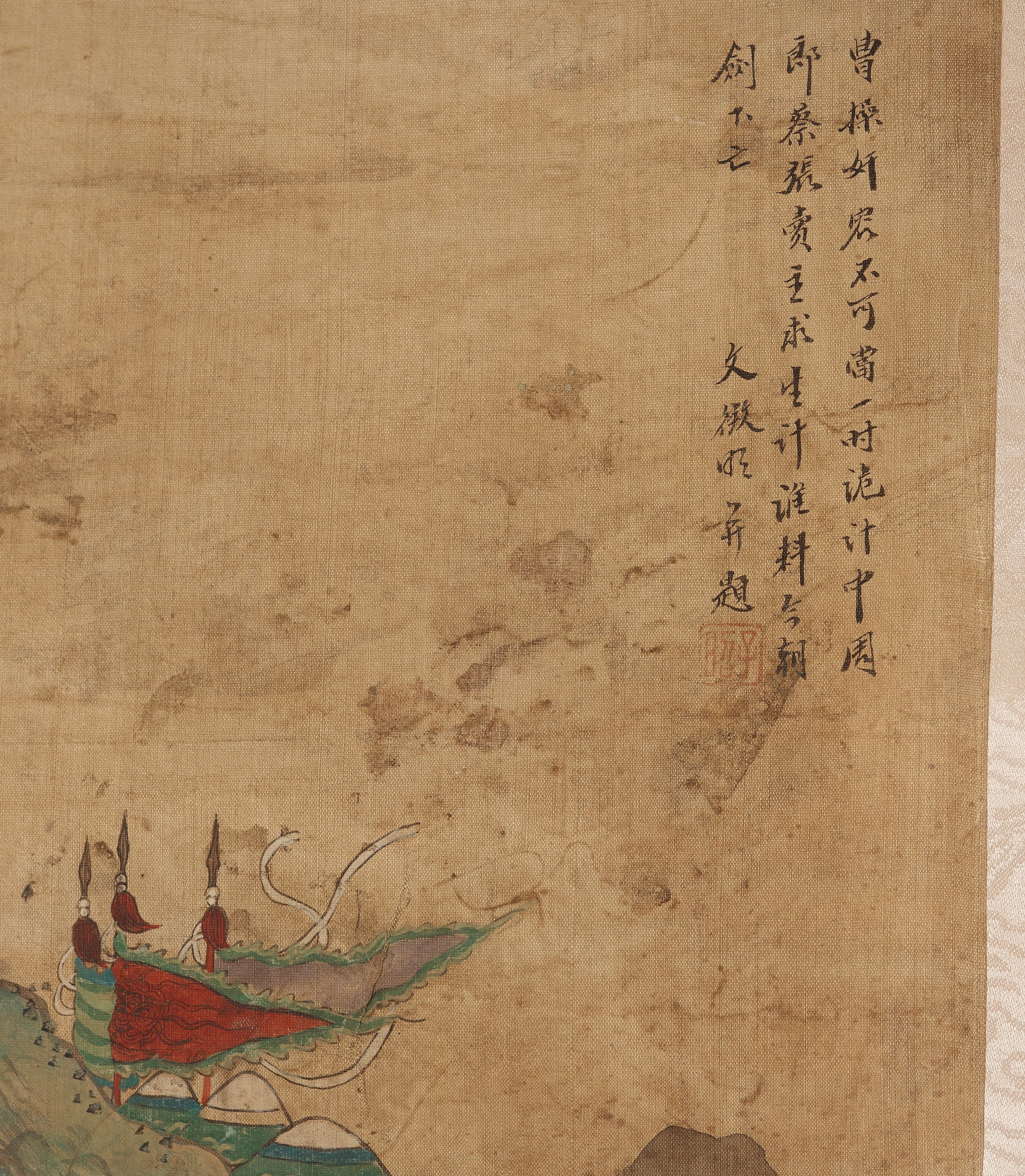 Four hanging scrolls with scenes from the history of the Three Kingdoms ...