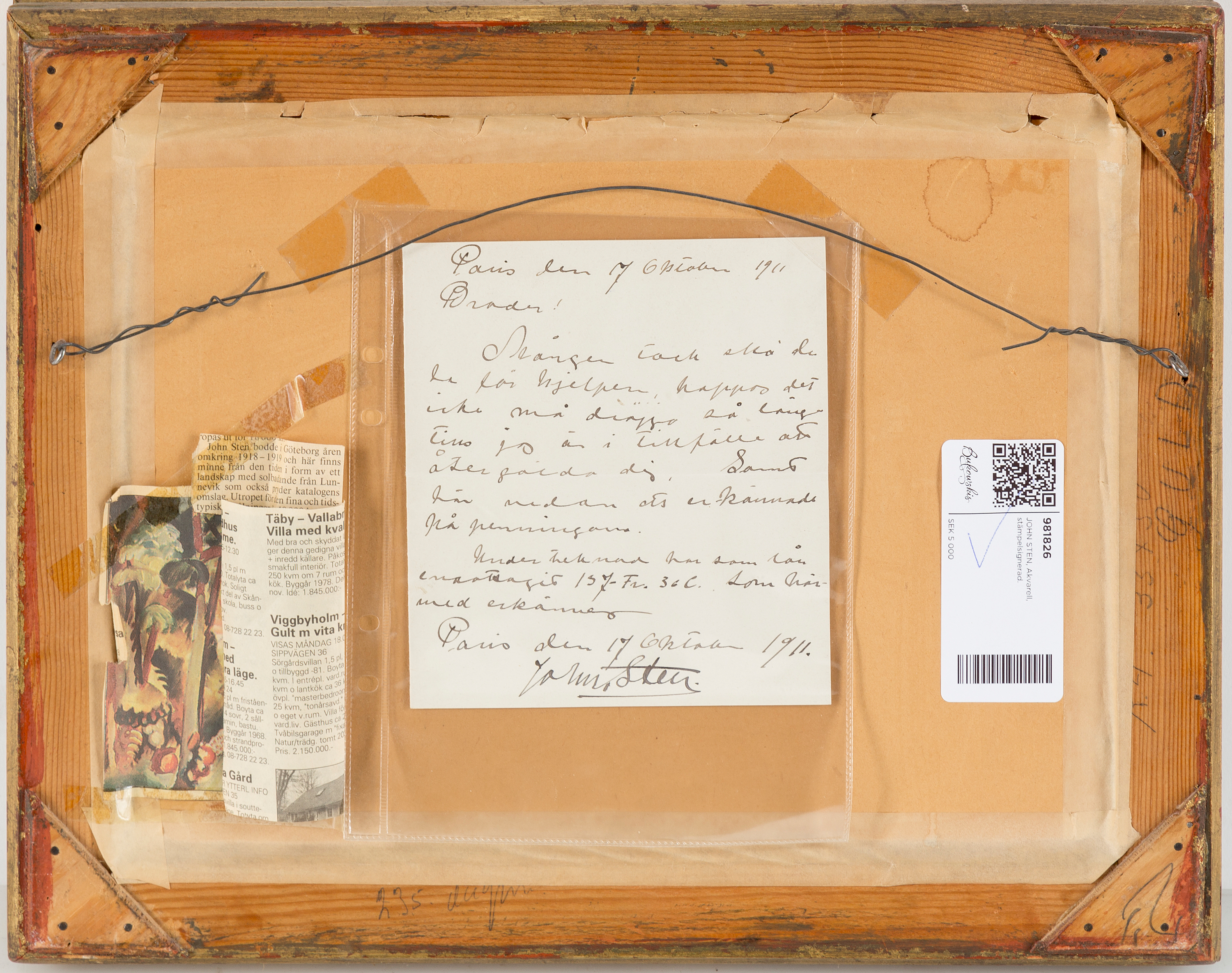 JOHN STEN, Watercolour, stamped signature. - Bukowskis