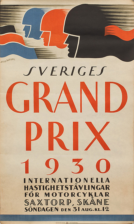 ORIGINALAFFISCH "GRAND PRIX OF SWEDEN 1930" tryckt hos Åkerlund ...