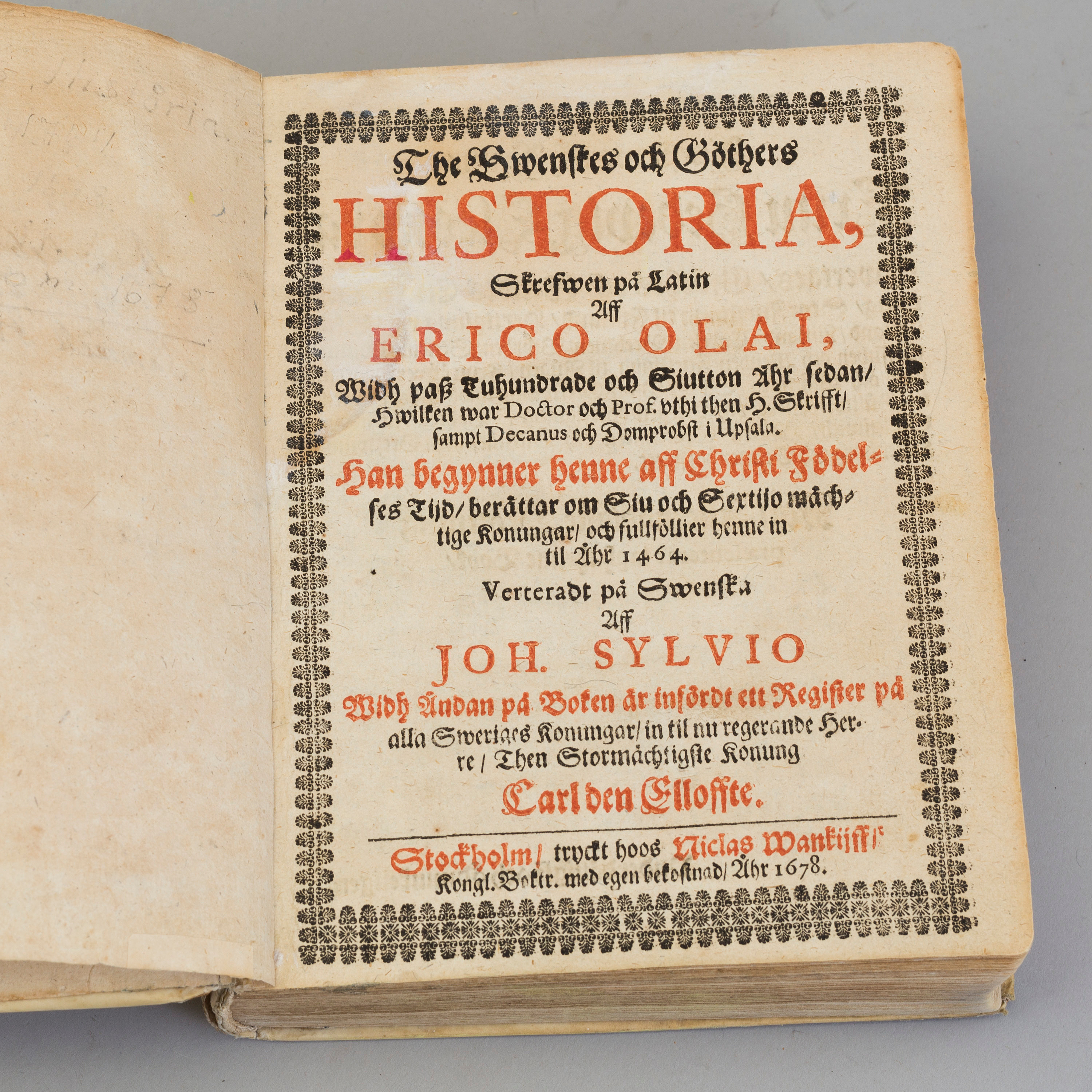 BOK, Ericus Olai: The swenskes och göthers historia, Stockholm 1678 ...