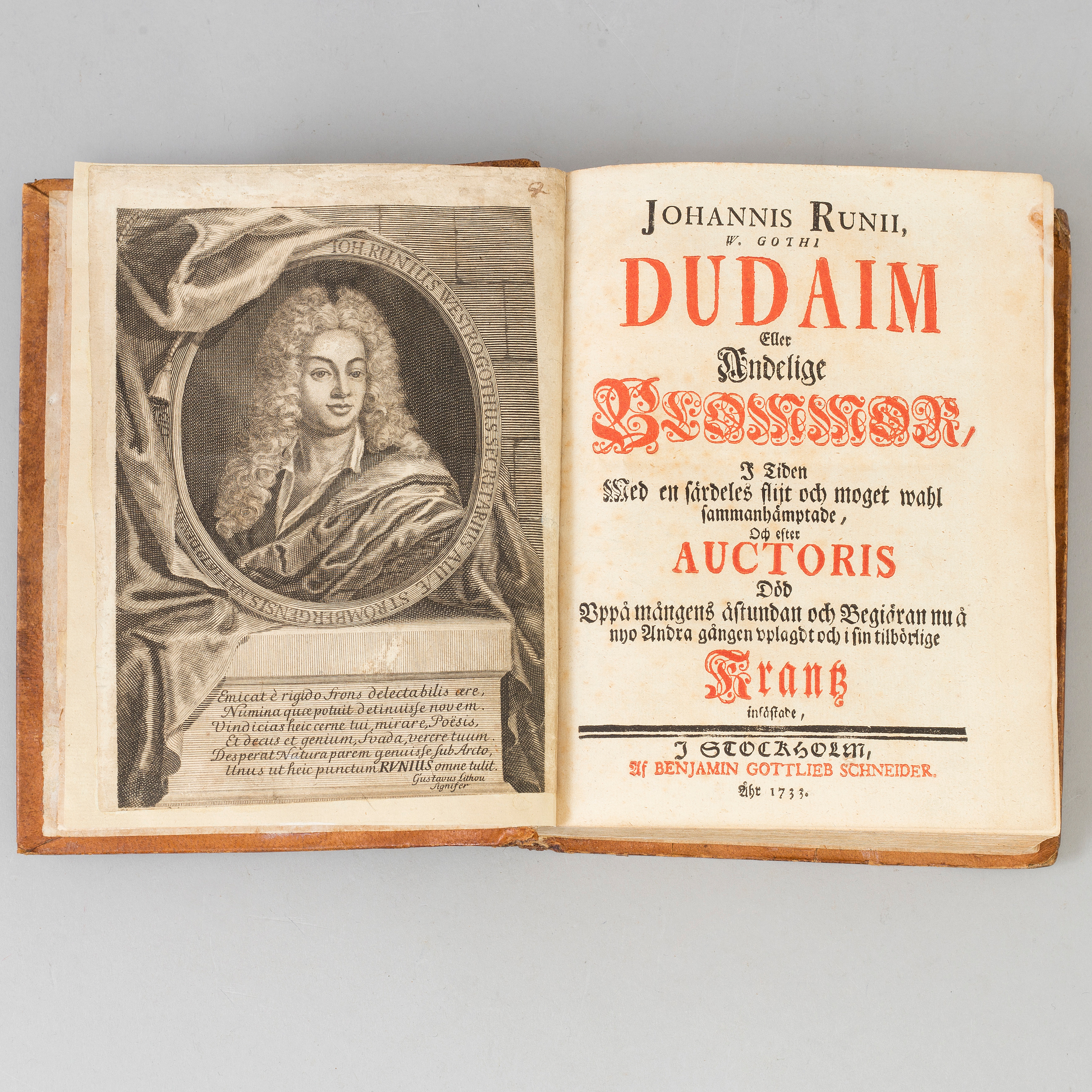 A BOOK, Johan Runius, Stockholm 1733. - Bukowskis