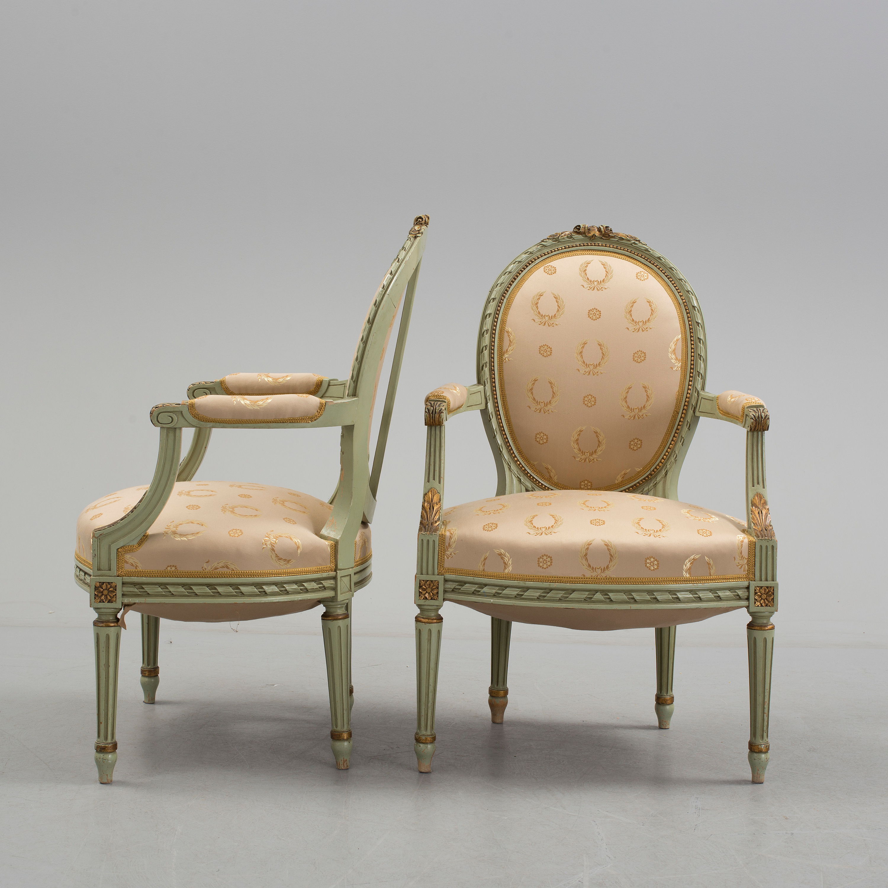 A sofa and two armchairs, Louis Seize style, first half of the 20th ...